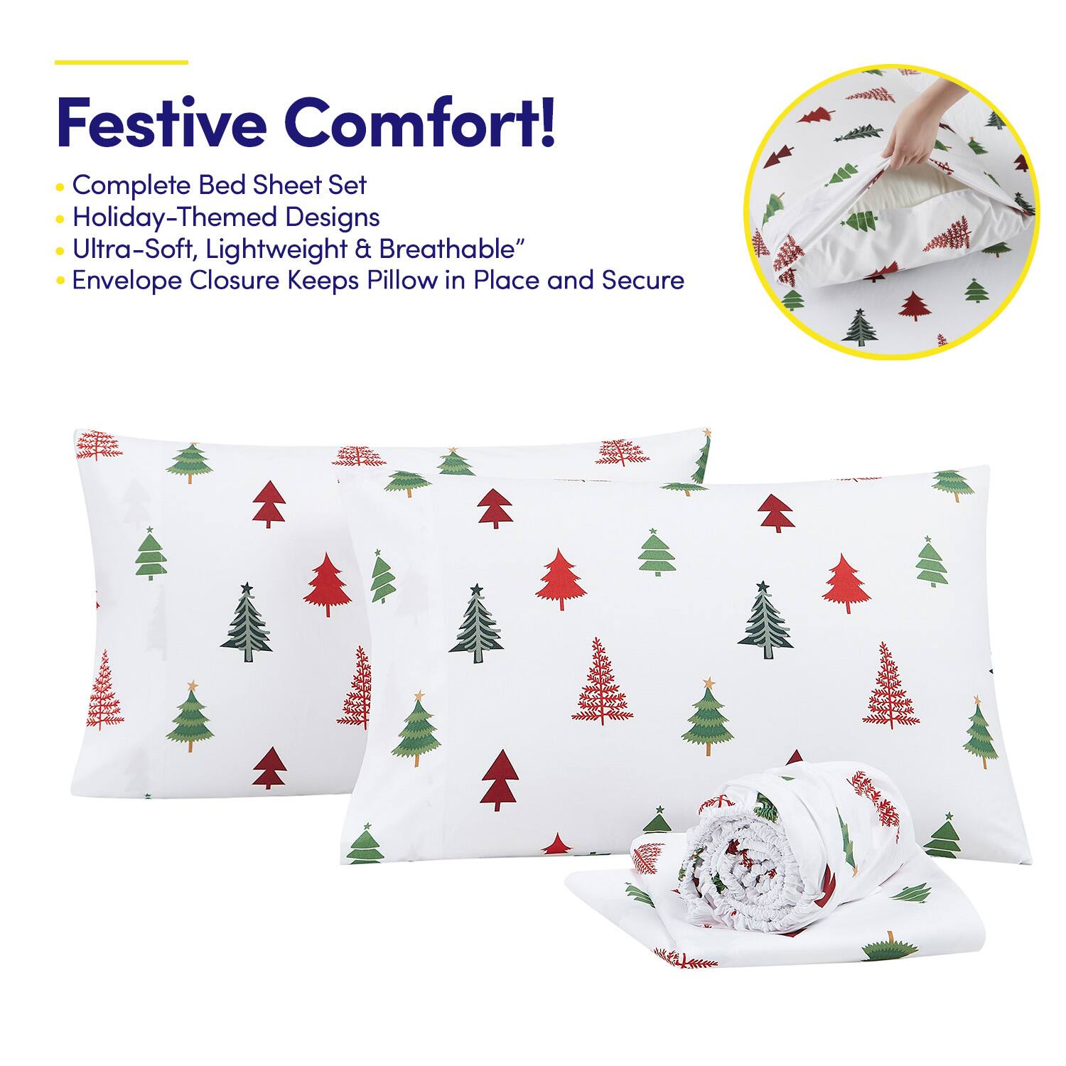 Sweet Home Collection Printed Holiday 4pc Sheet Sets, Easy Care, Soft ...