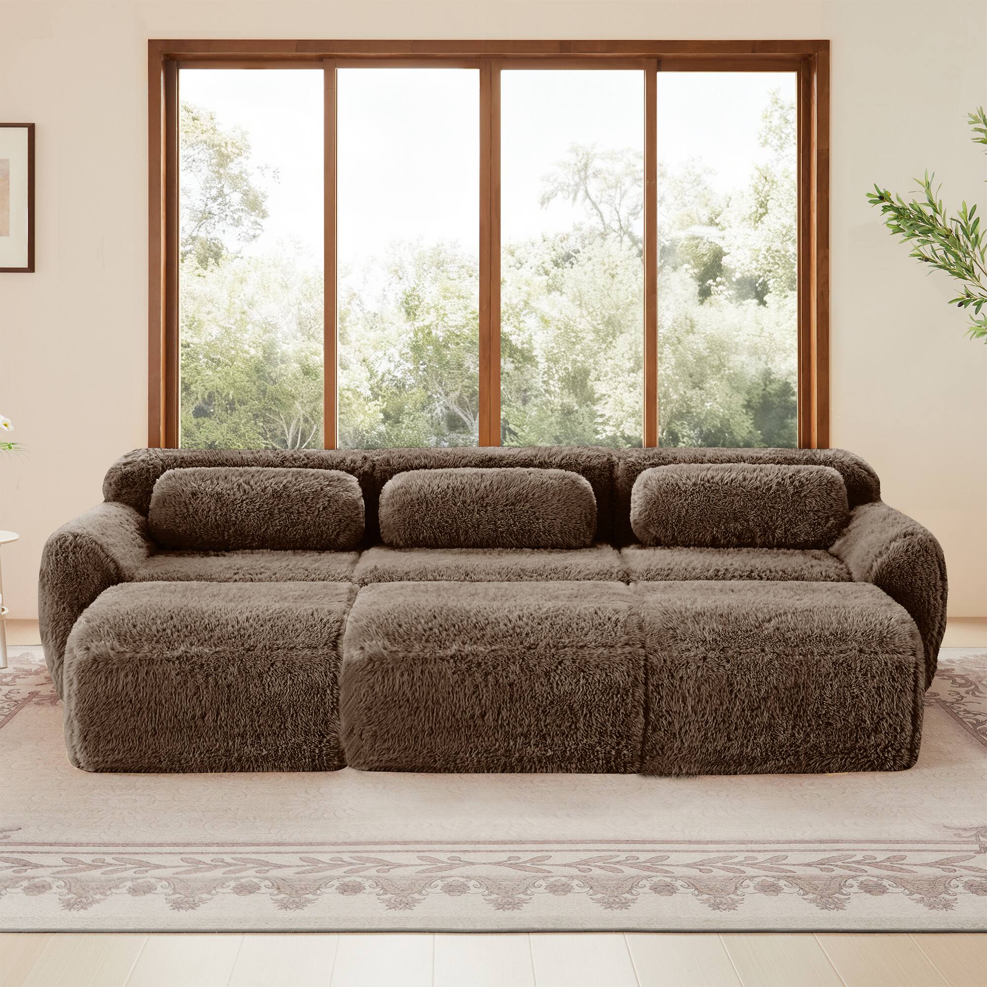 Aukfa 3 Seater Soft Plush Fabric Sofa with Ottoman 32D High Density ...