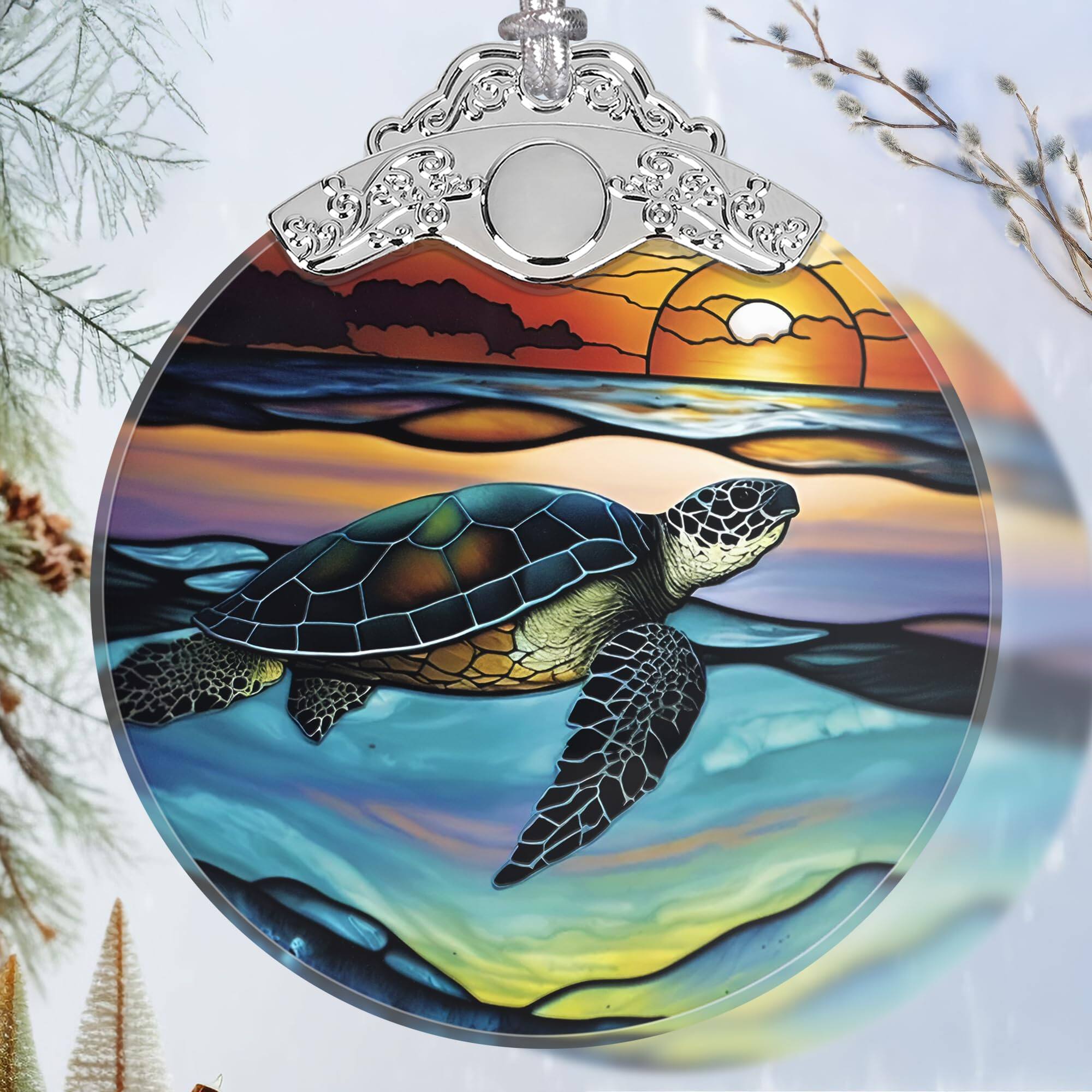 Paradigms Interiors Christmas Stained Glass Sea Turtle Ornament Holiday ...