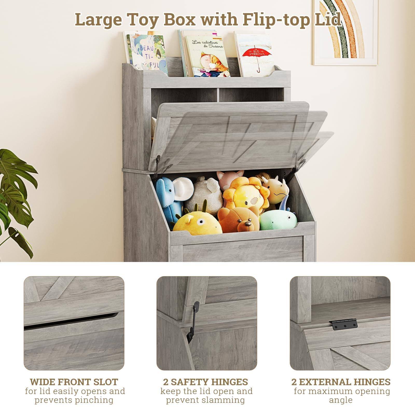 Jojoka 3 Tier Kids Toy Storage Organizer with Flip Top Lid, Wooden ...