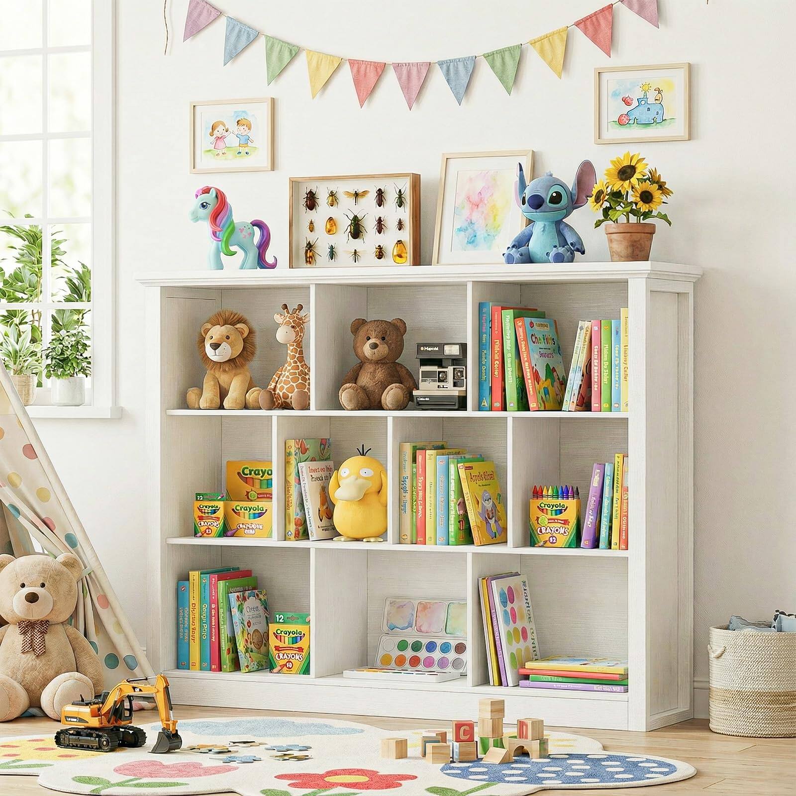 Aheaplus 50" Wide 10 Cube Wood Storage Organizer 3 Tier Low Floor ...