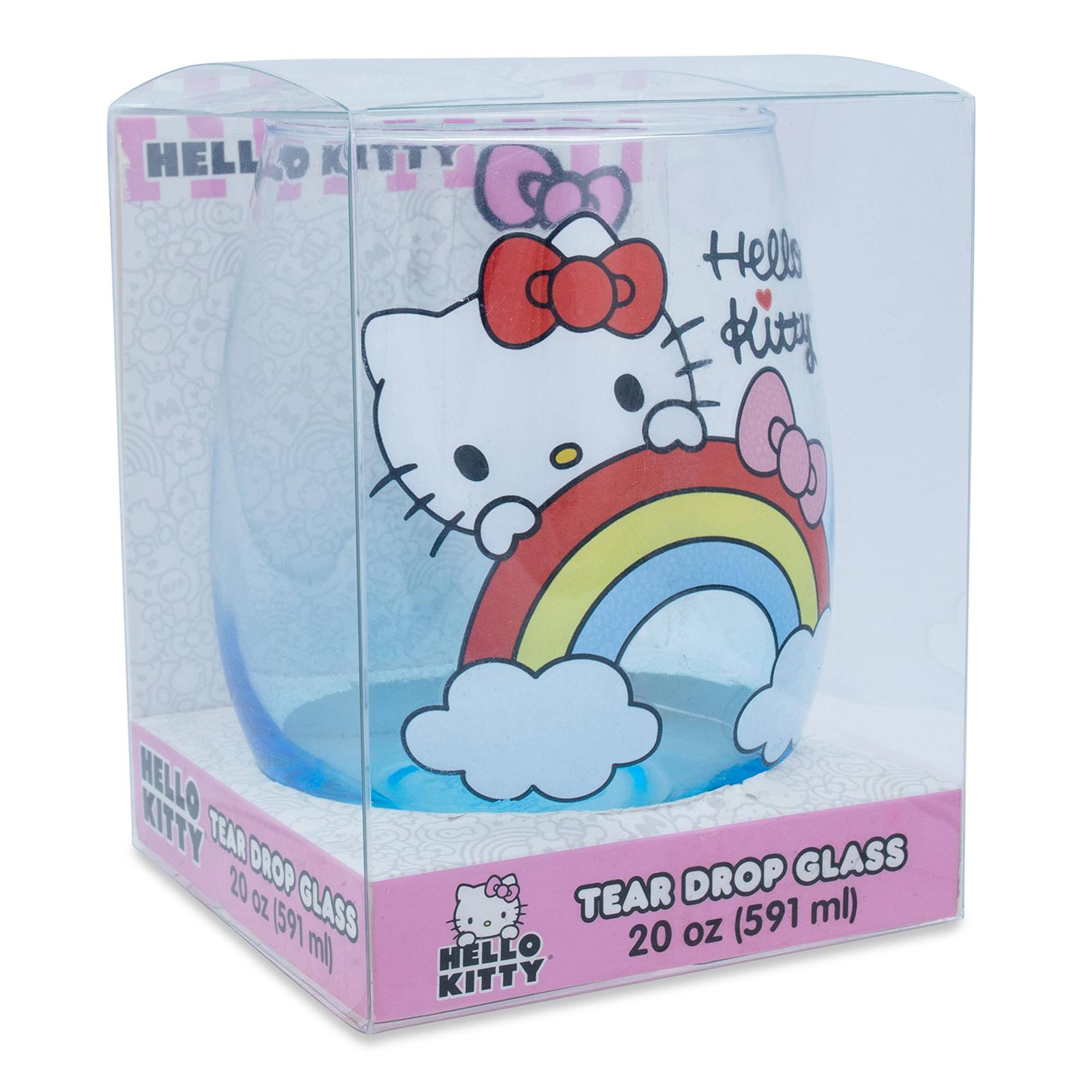 Silver Buffalo Sanrio Hello Kitty Rainbow Peek Stemless Wine Glass | Holds 20 Ounces Blue ...