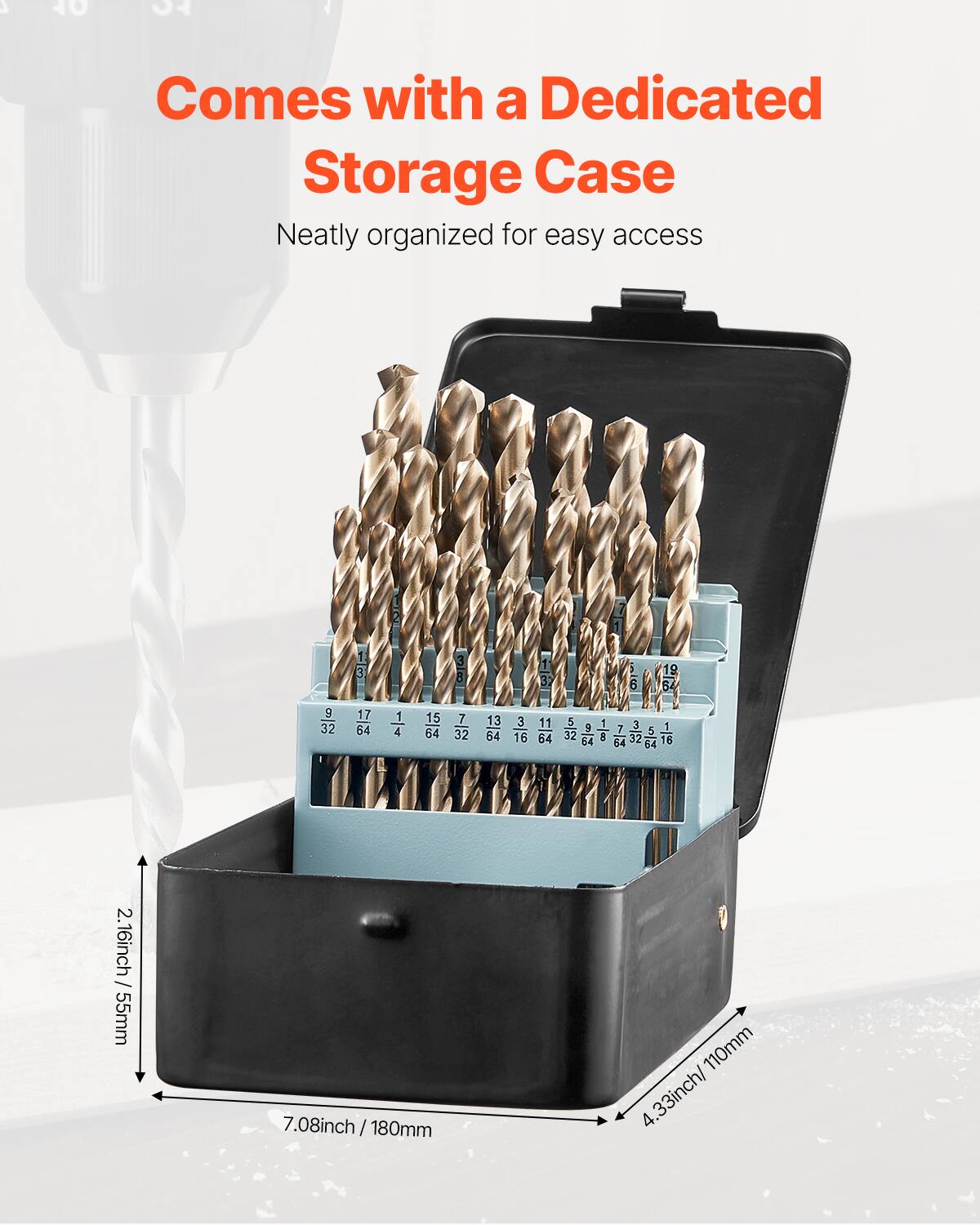 VEVOR Cobalt Drill Bit Set, 29 Pcs, M35 High Speed Steel Cobalt Drill ...