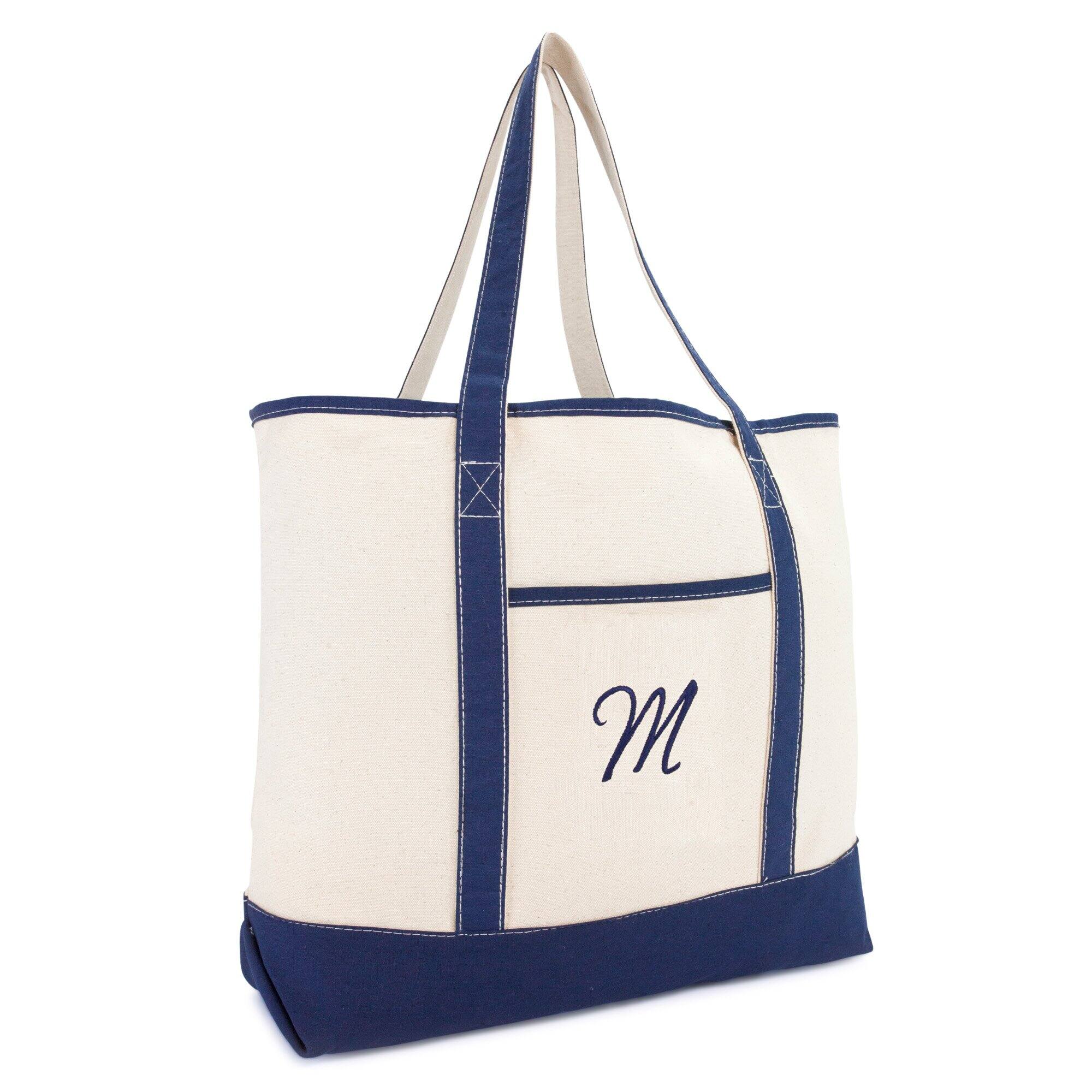 DORLUKFU Personalized Tote Bag For Women Monogram Initial Open Top Navy ...