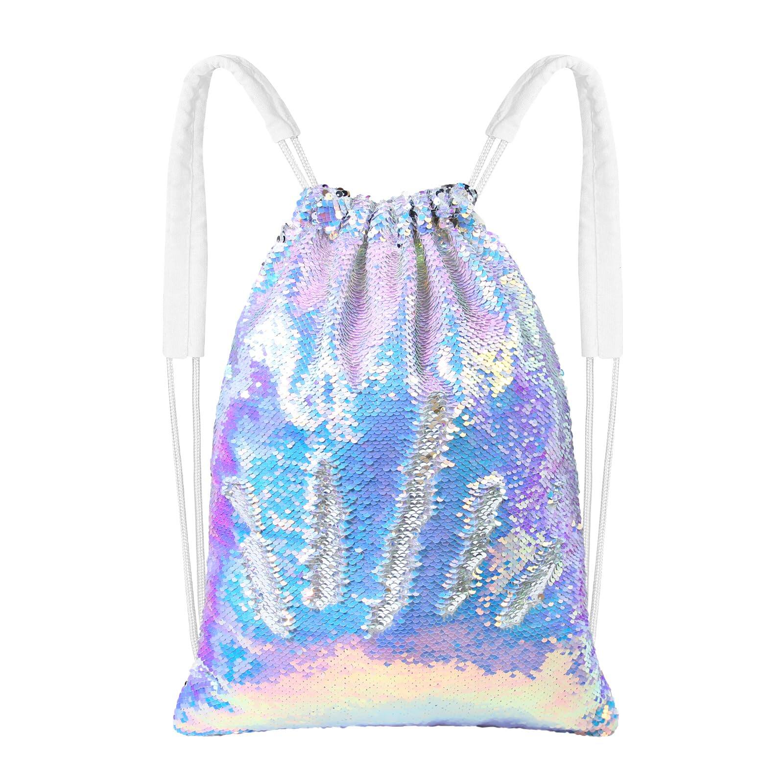 Pacoar Cade Sparkly Drawstring Backpack Mermaid Sequin Dance Bag Sports ...