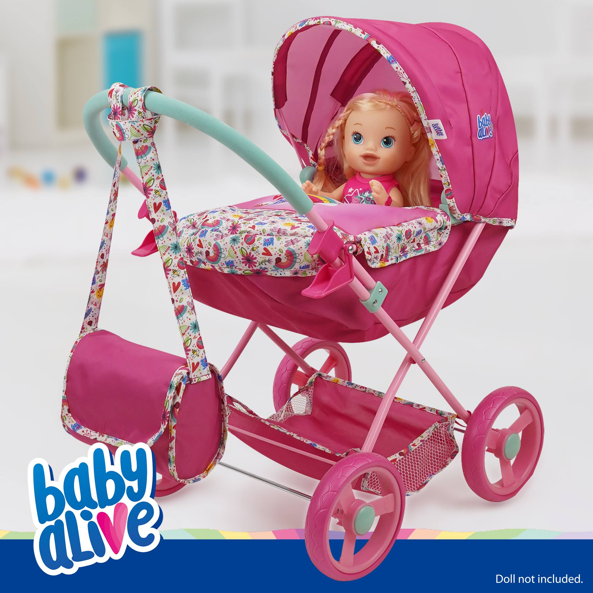 509 Crew Baby Alive: Deluxe Classic Doll Pram Pink & Rainbow Fits Dolls ...