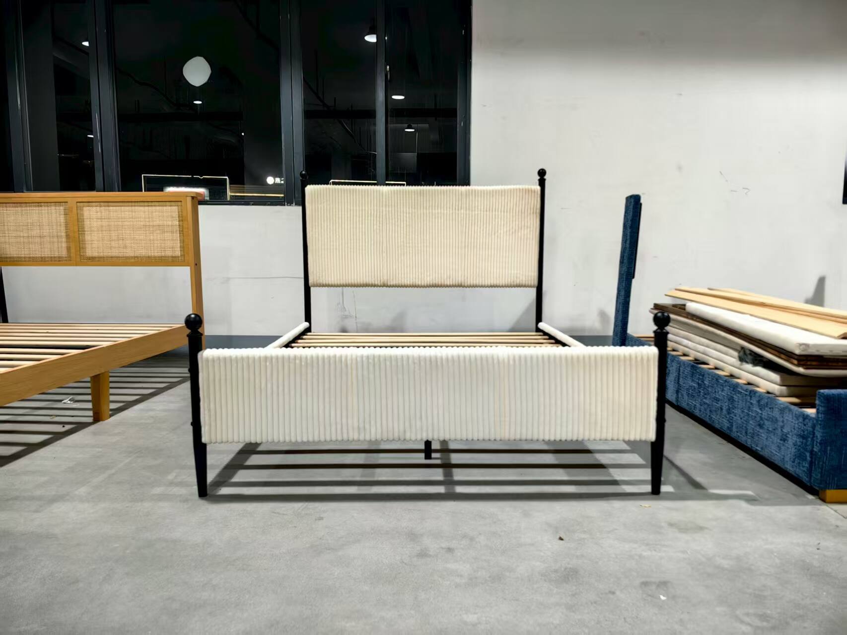 Qeetex Full Size Velvet Corduroy Bed Frame, Durable Plywood and Iron ...