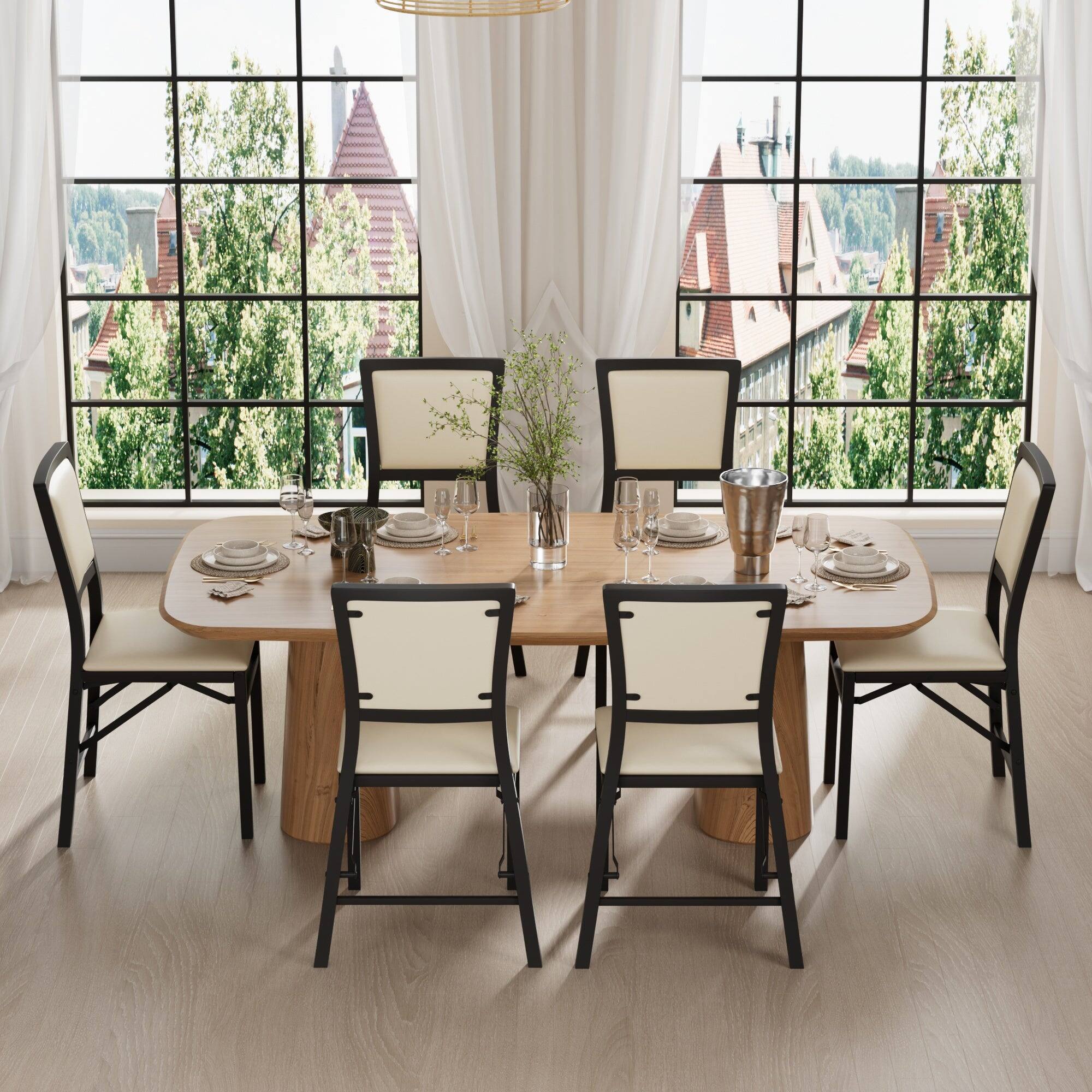 Vecelo Set Of 4 PU Leather Folding Chairs Dining Chair,300lb Capacity ...