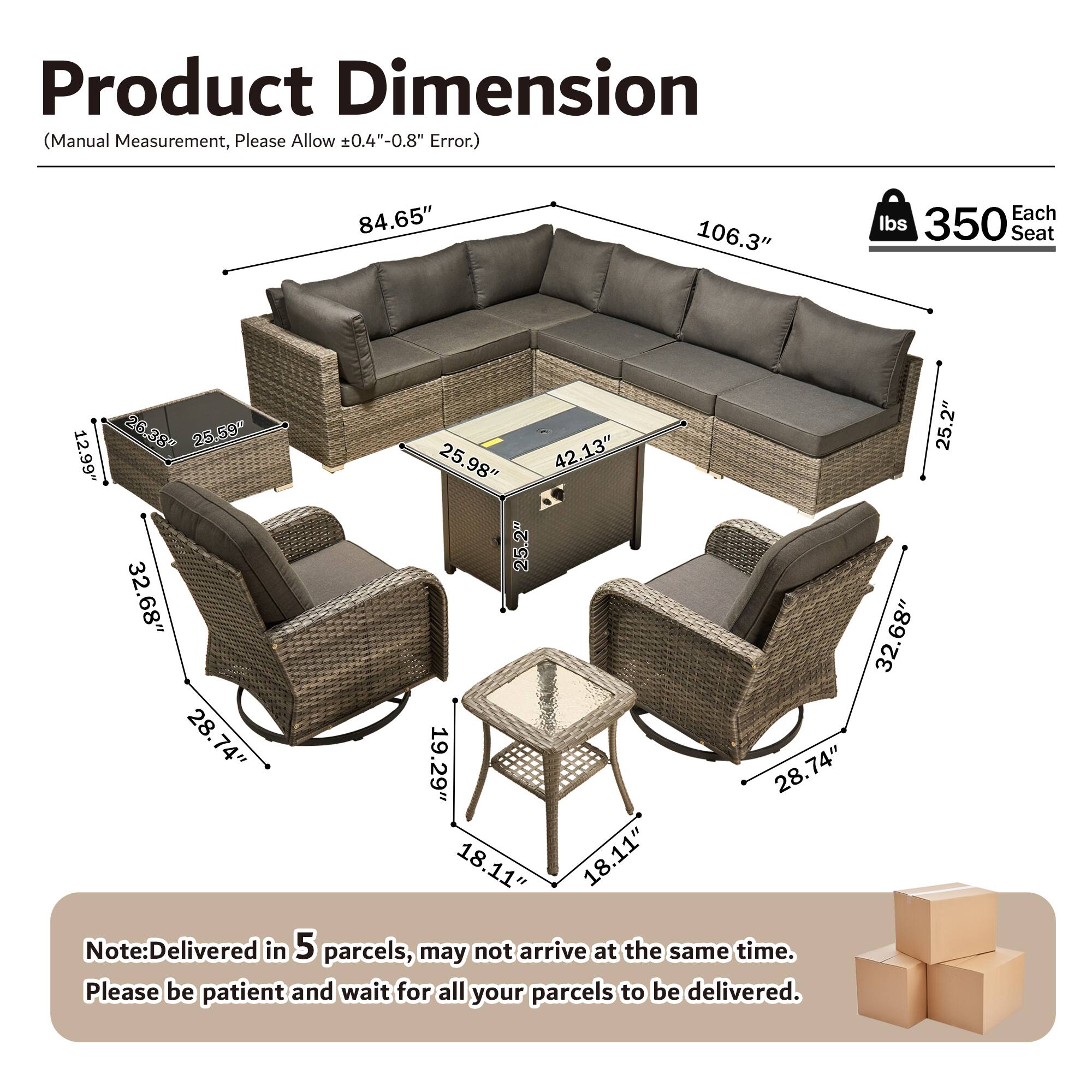Ovios 11 PCS Patio Furniture Set with 42" Fire Pit Table, Wicker Sofa ...