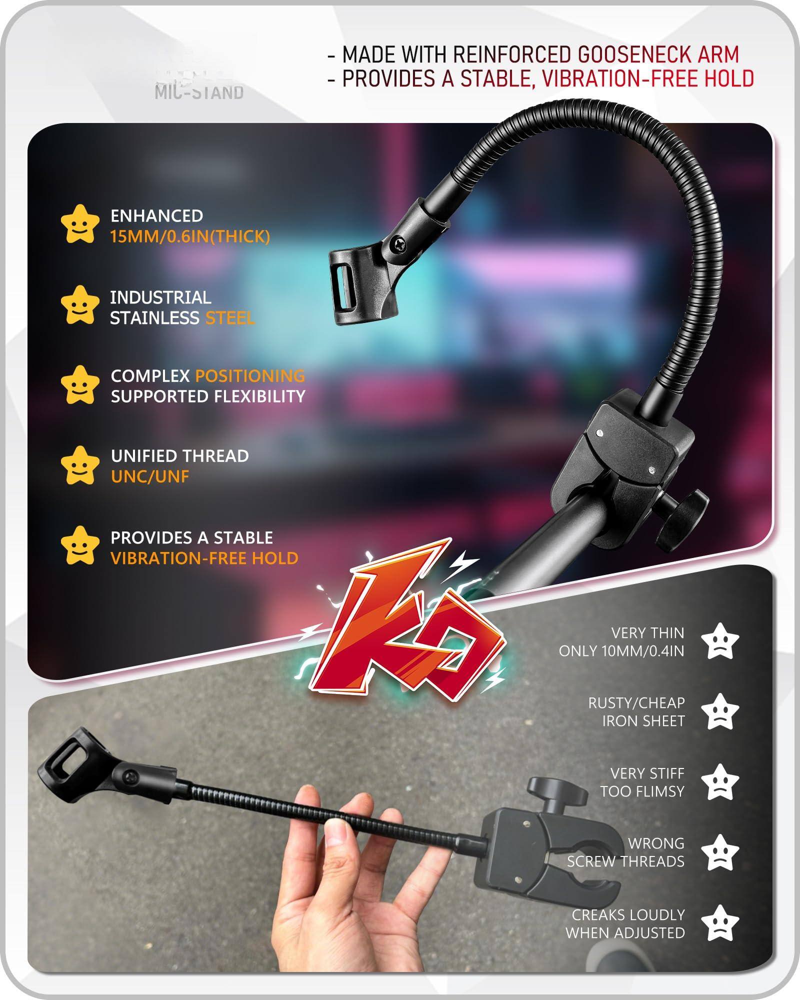 Fabibe 13" Gooseneck Mic Stand W/super Crab Clamp Flexible Microphone ...