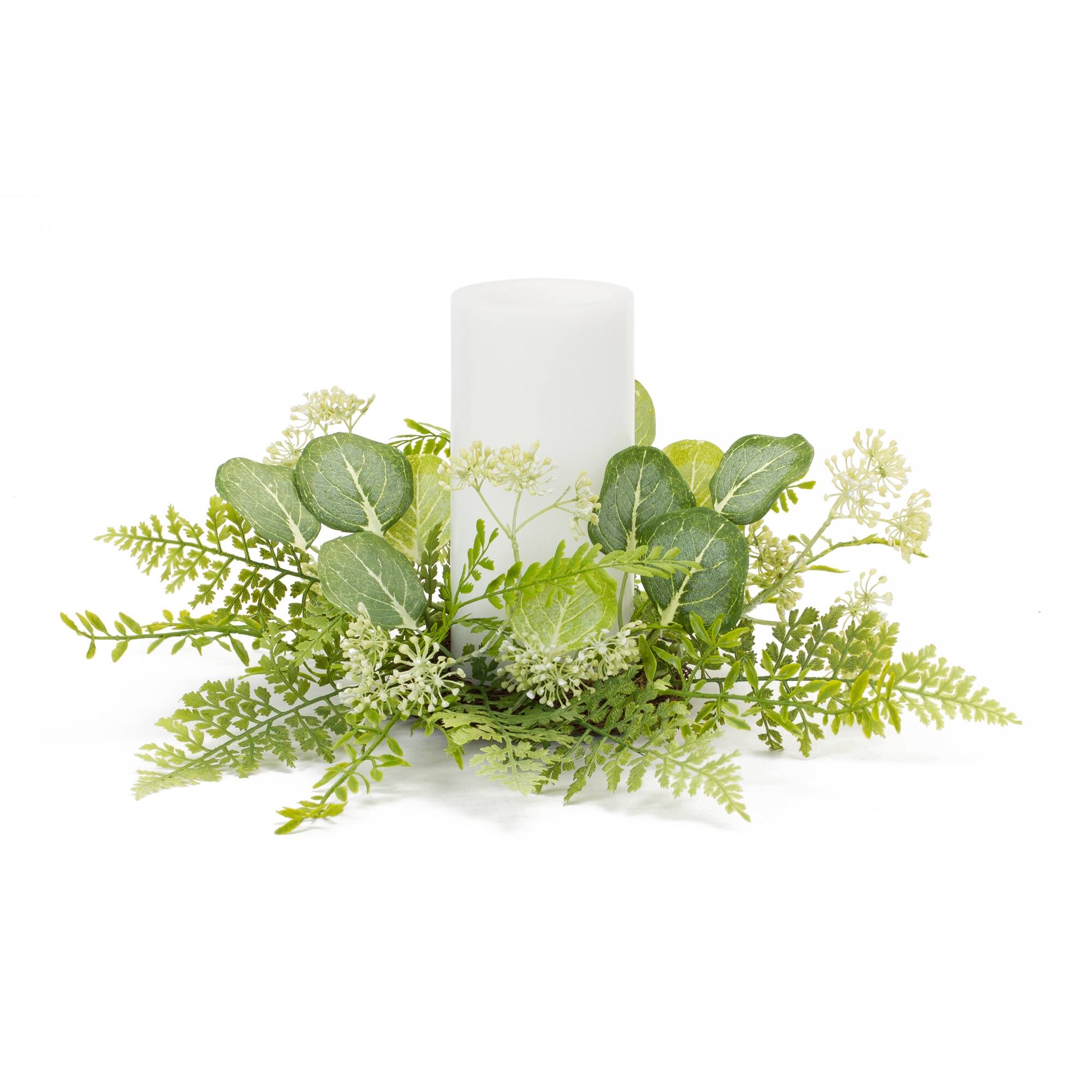 BreeBe Mixed Fern and Eucalyptus Foliage Candle Ring (Set of 4) Green ...
