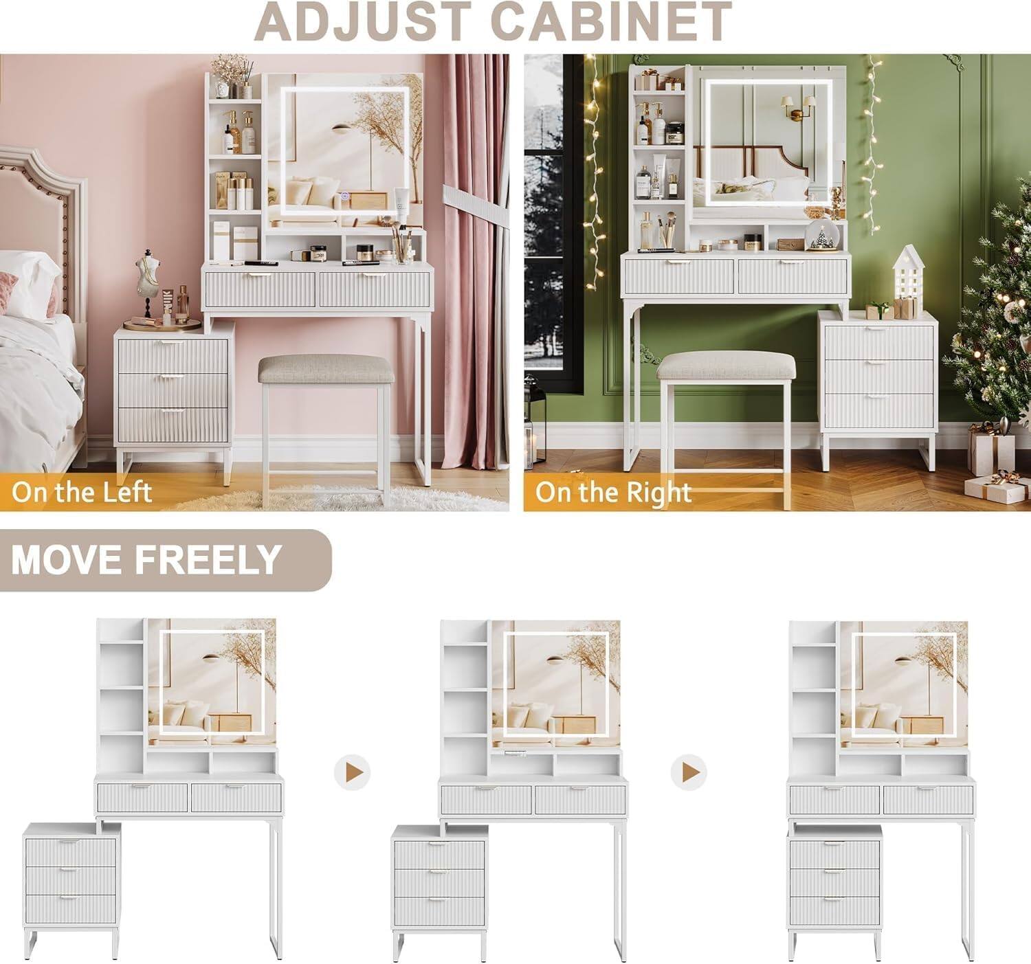 GARVEE Makeup Vanity Set with LED Mirror, Drawers, Chair and Removable ...