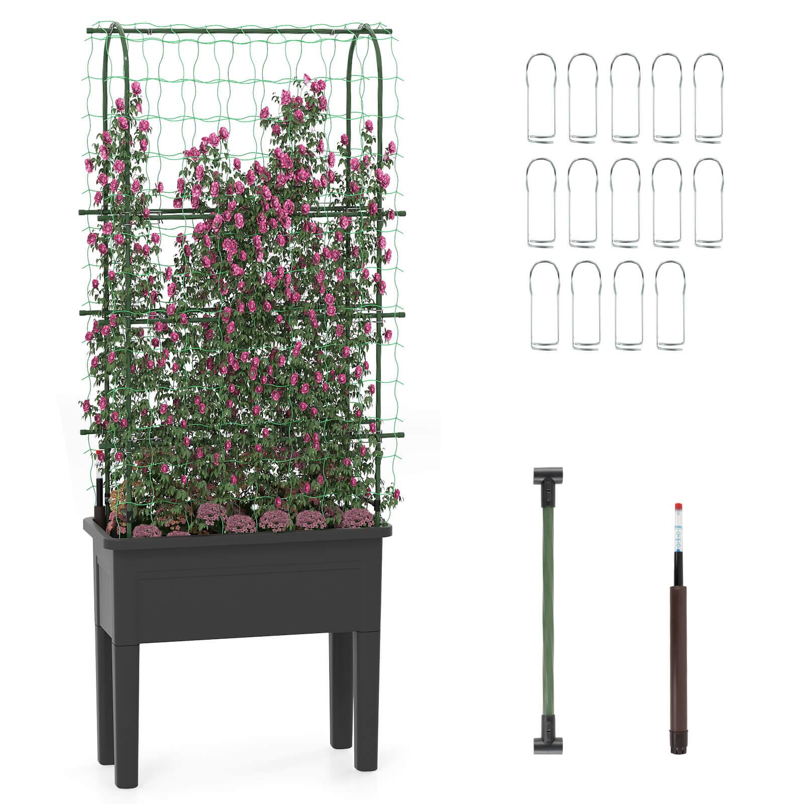 Costway Raised Garden Bed Planter Box with Climbing Trellis Water Level ...