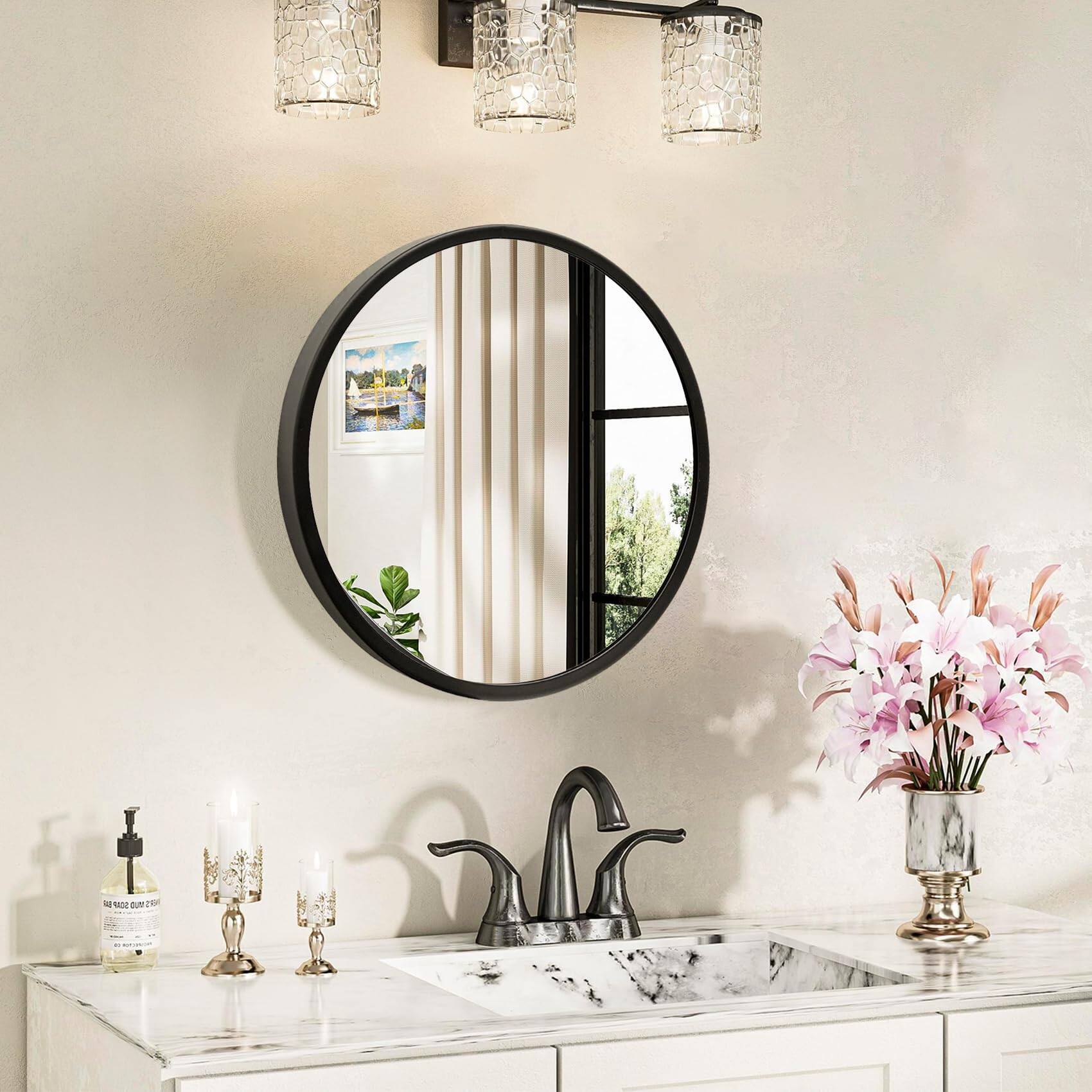 Comfort Essence 12" Round Mirror Wall Mounted Circle Mirrors Vanity ...