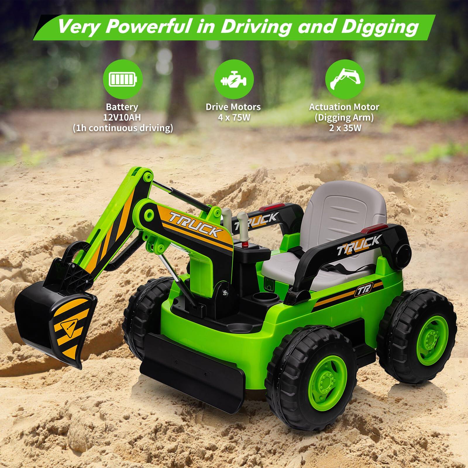 GARVEE 12V Kids Ride On Excavator Digger Truck, Electric Digging Arm ...