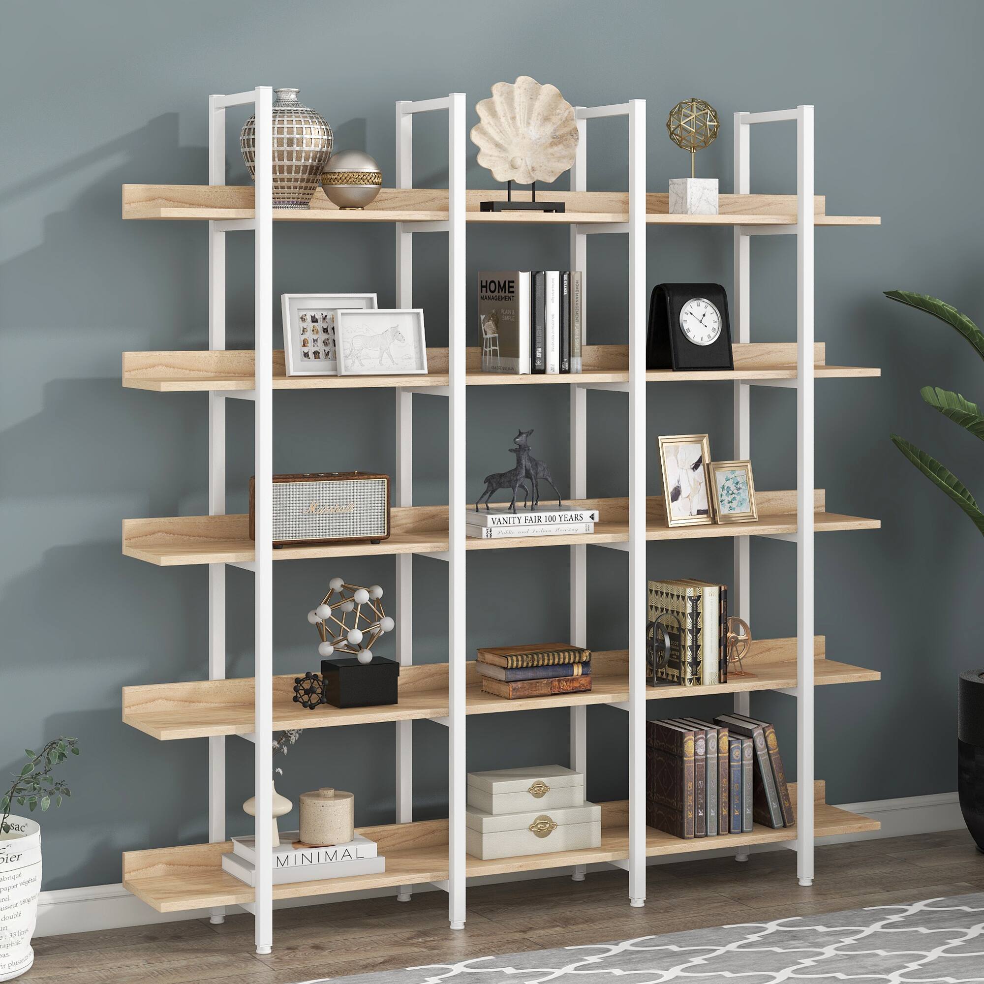 Tiramisubest 5 Tier Bookcase Home Office Open Bookshelf, Vintage ...