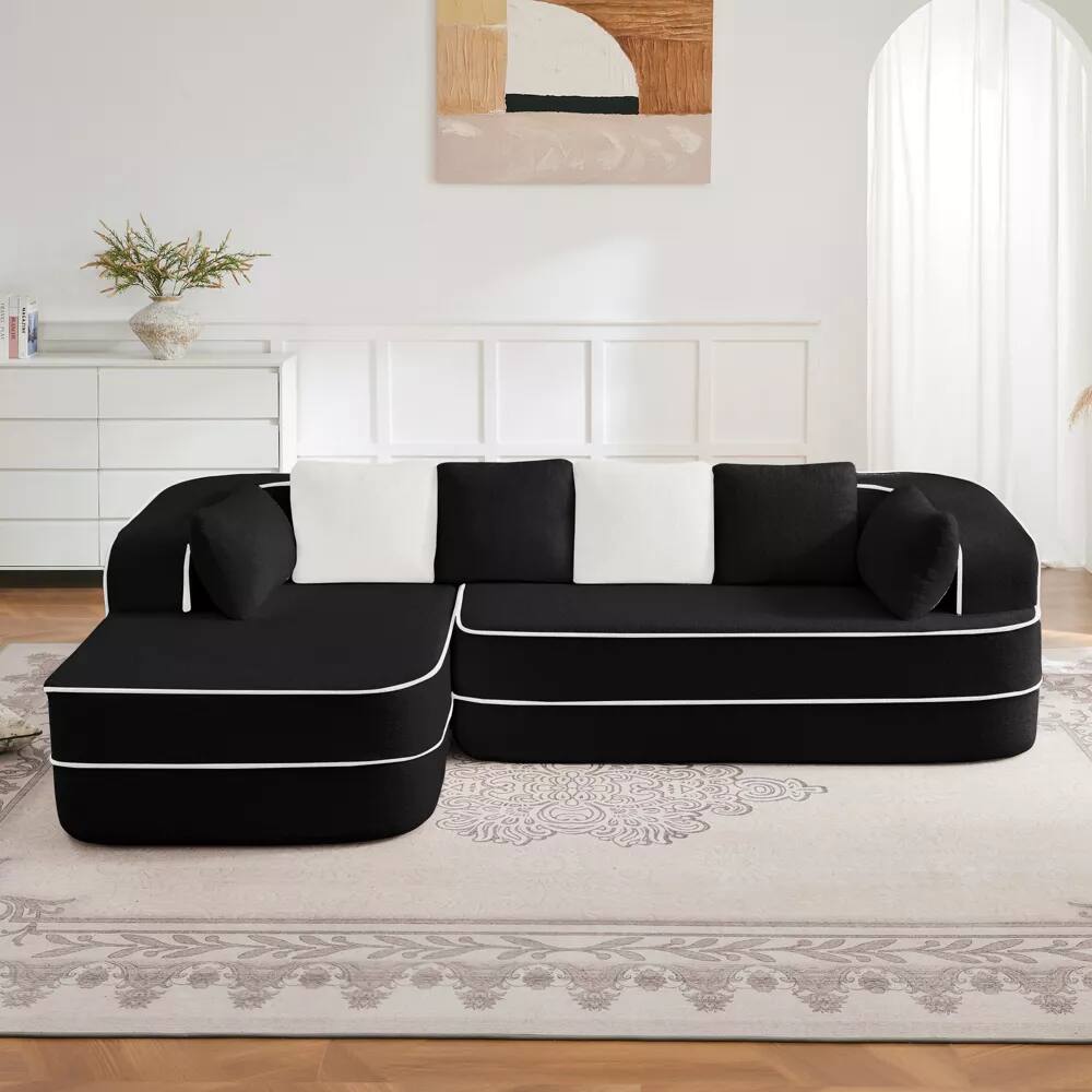 Aukfa 106" Fluffy Teddy Fabric Oversized Modular Sectional 3 Seats Sofa ...