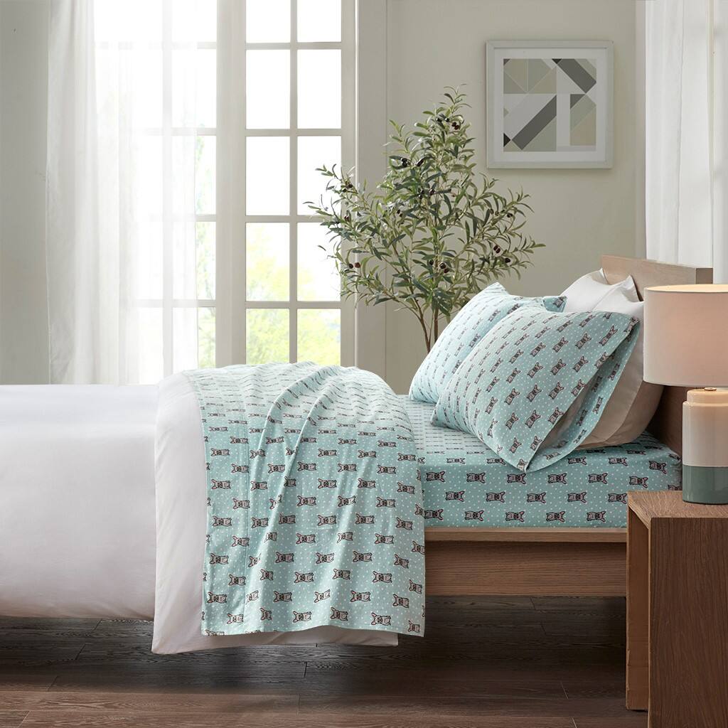 Gracie Mills Persephone Cotton Flannel Sheet Set Aqua French Bulldog ...