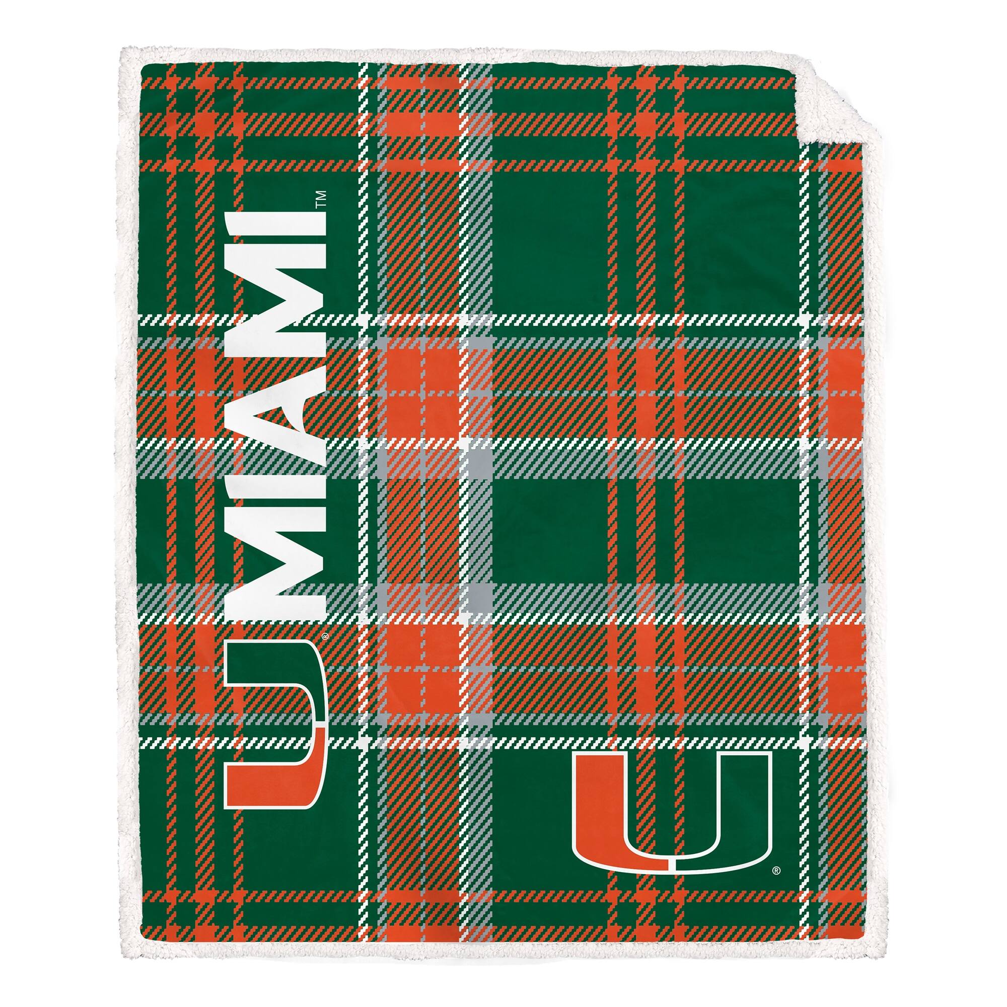 Pegasus Miami Hurricanes 50" x 60" Playmaker Plaid Ultra Cozy Sherpa Throw Multicolor 203402755 ...