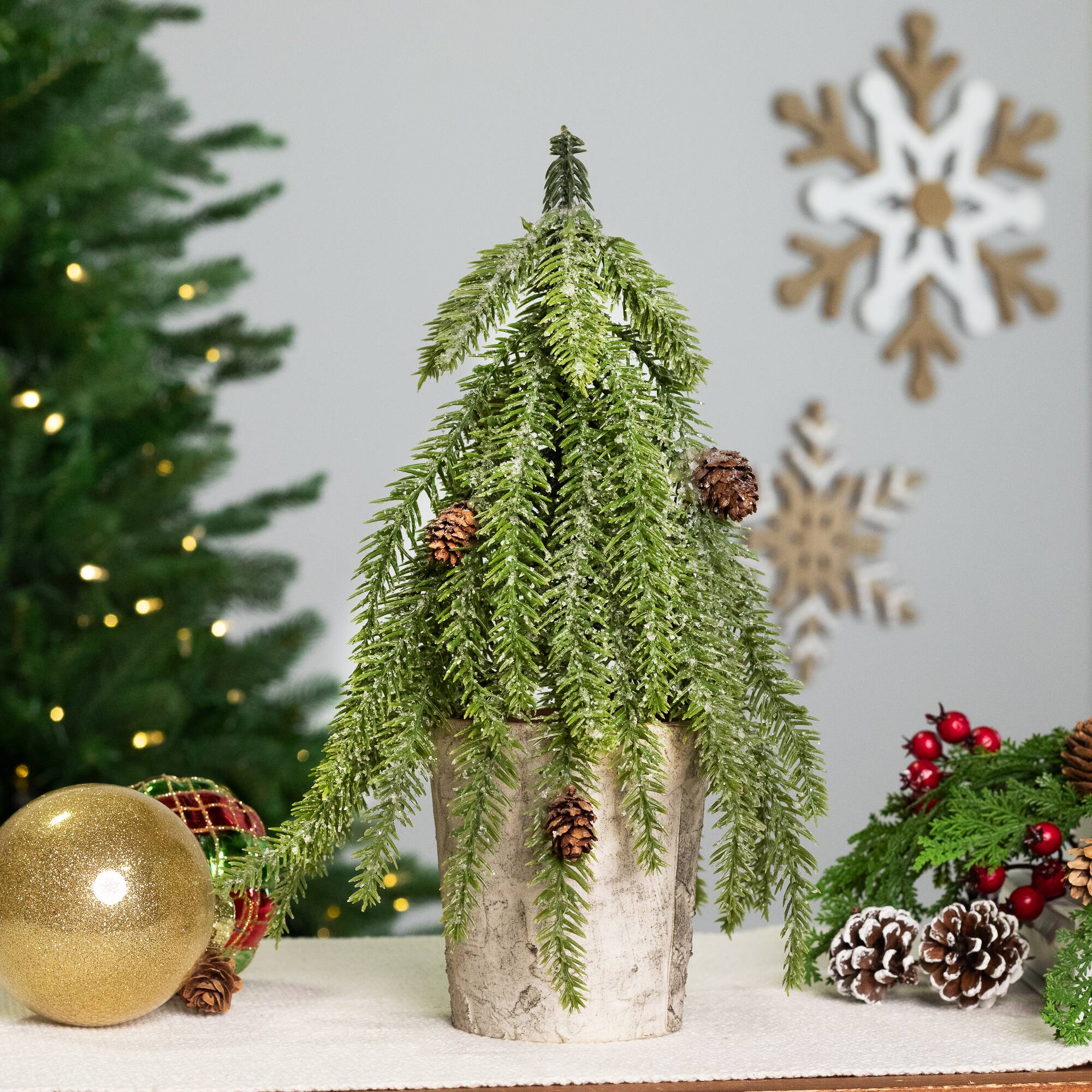 Northlight Icy Pine Mini Christmas Tree with Pine Cones in Faux Birch ...