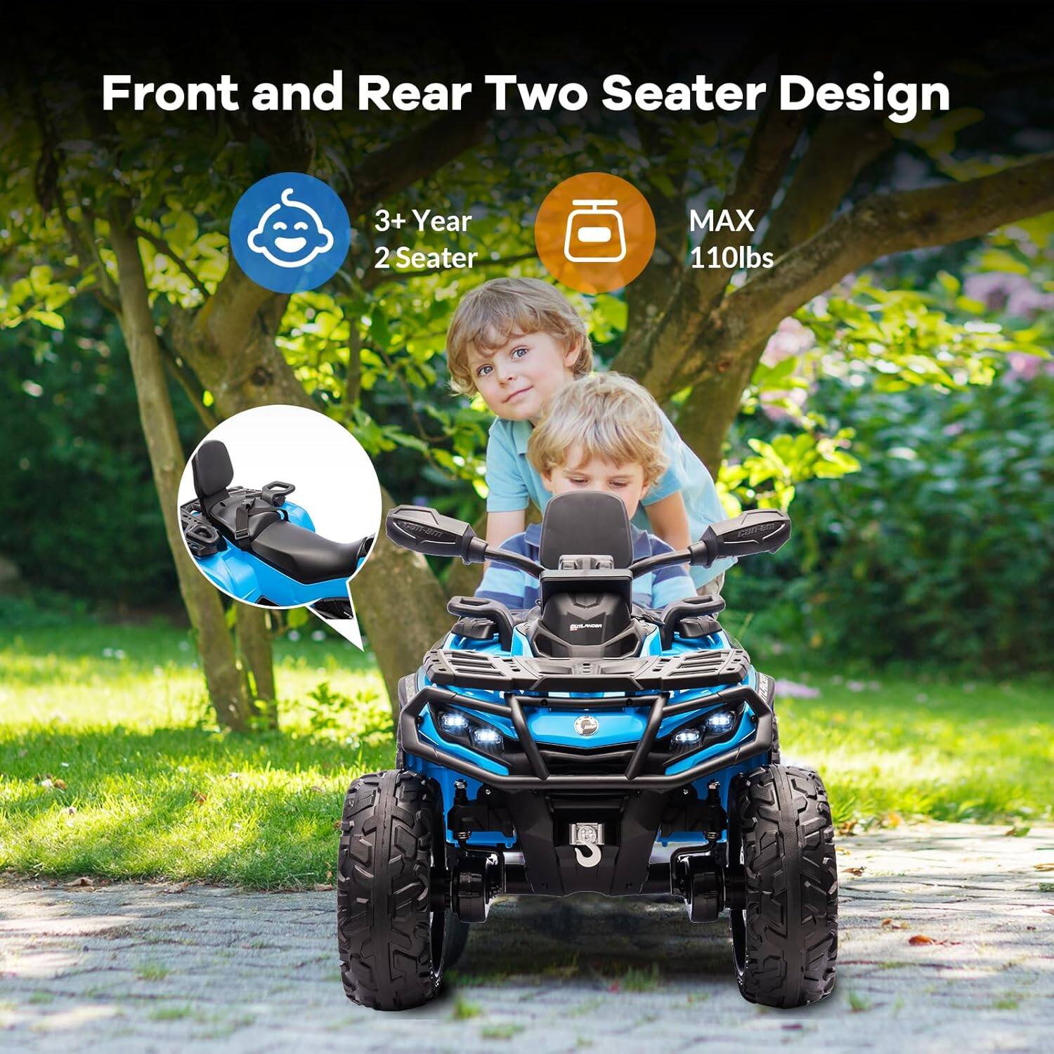 Babevy 12V Licensed Can Am 2 Seater Kids Ride On ATV, LED Lights ...