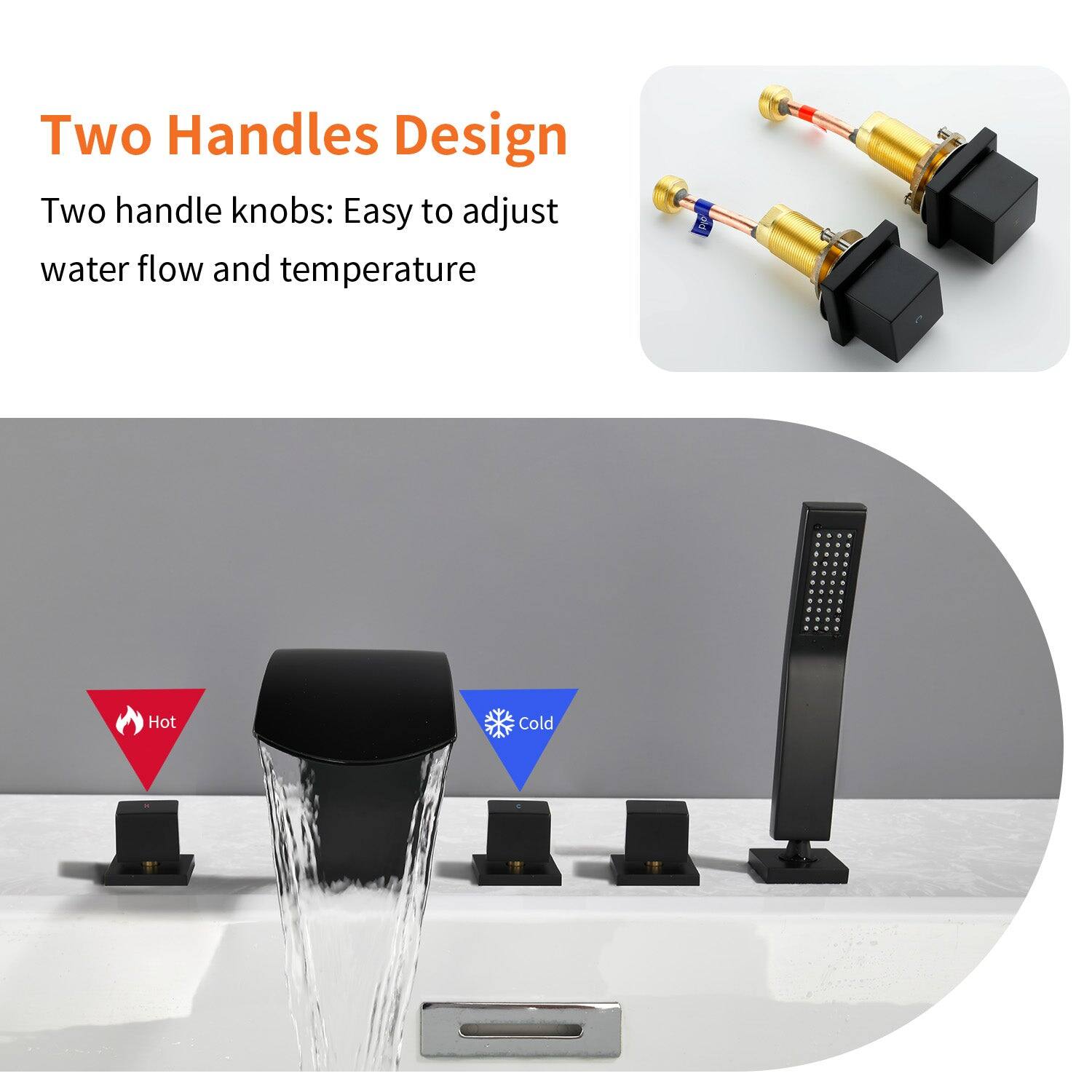 Boyel Living Black Cold and Hot Waterfall Flow Handheld Shower Bath Tub ...