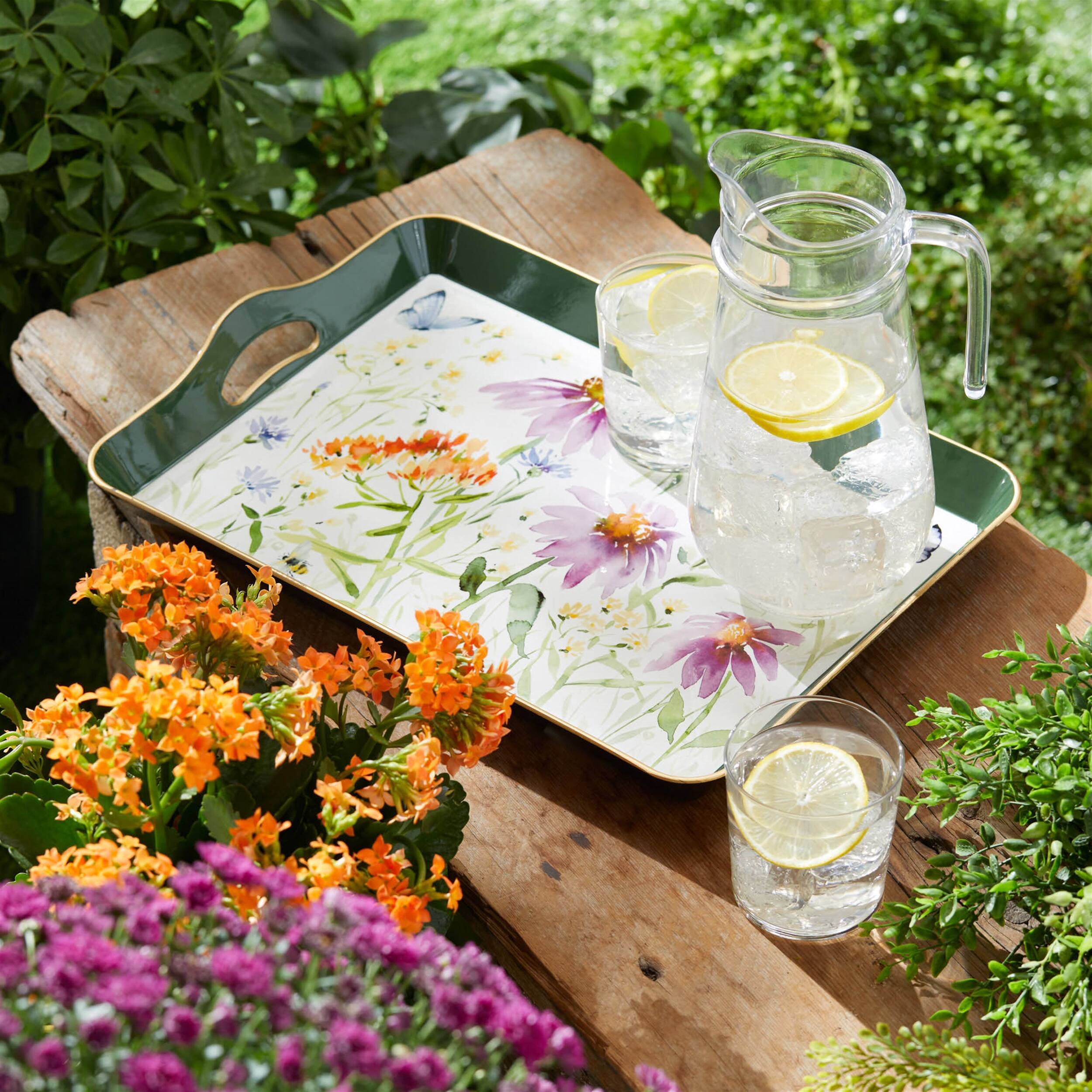 BreeBe Wildflower Insect Print Tray with Handles 17"L Green, Yellow ...