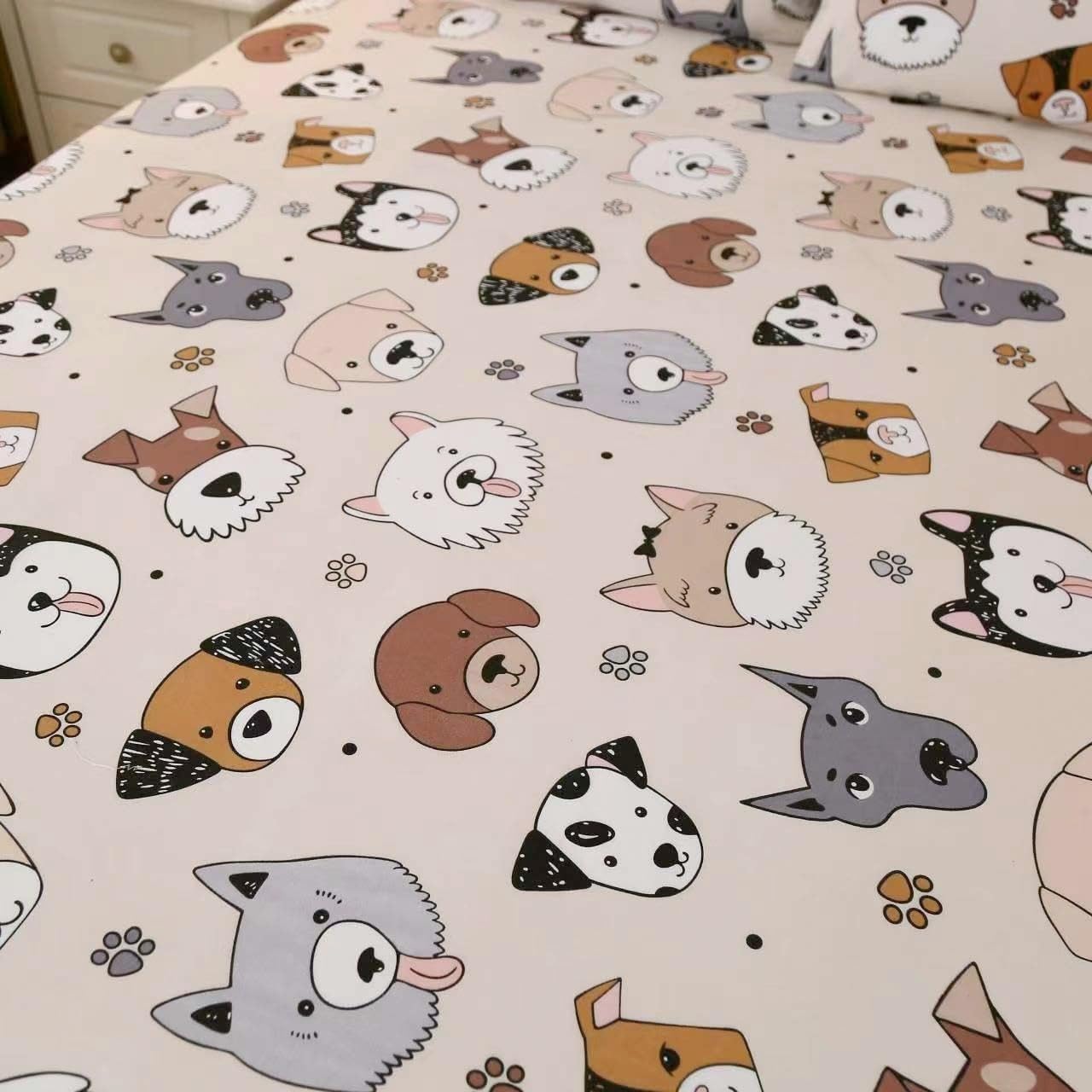 Dapper Styles Dog Fitted Sheet Doggy Print Pattern Bedding Full With ...