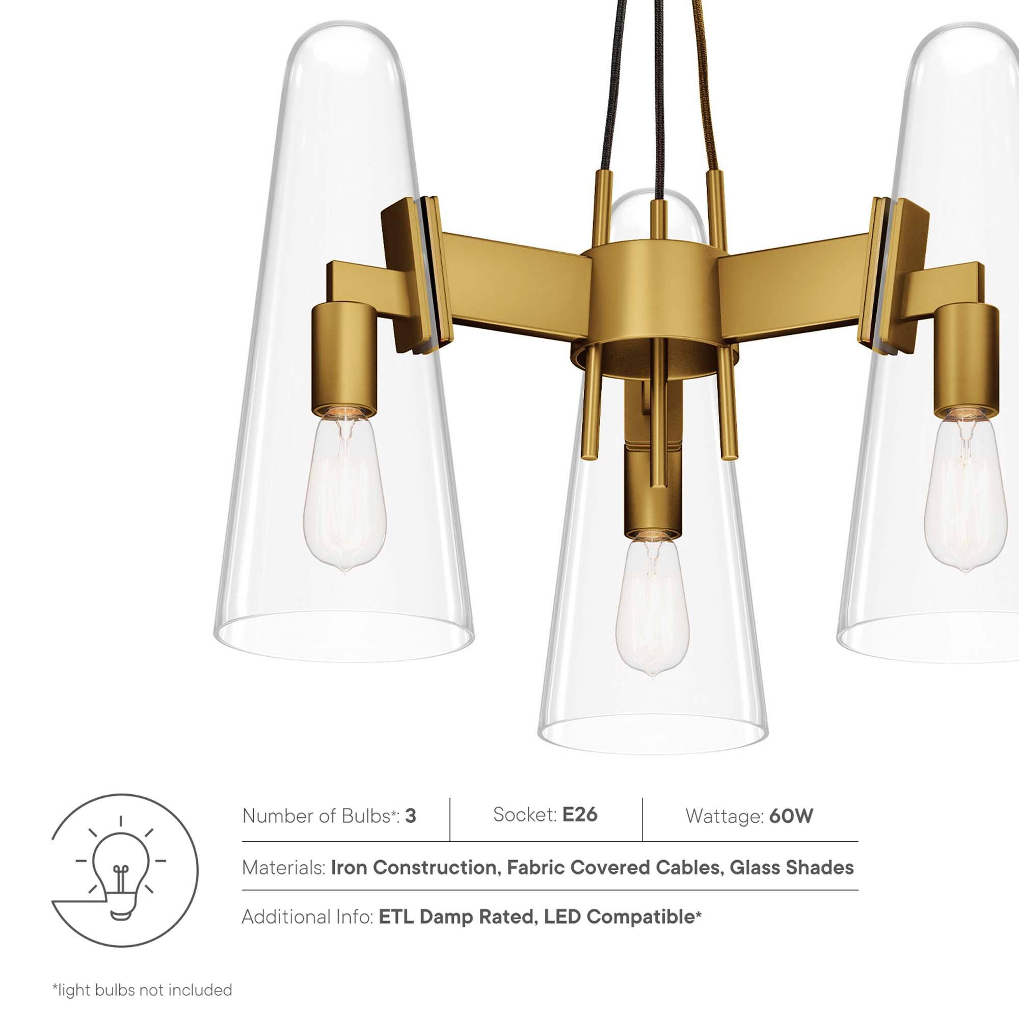 Beacon 3 Light Pendant Light by Modway Clear Satin Brass EEI-5647-CLR ...