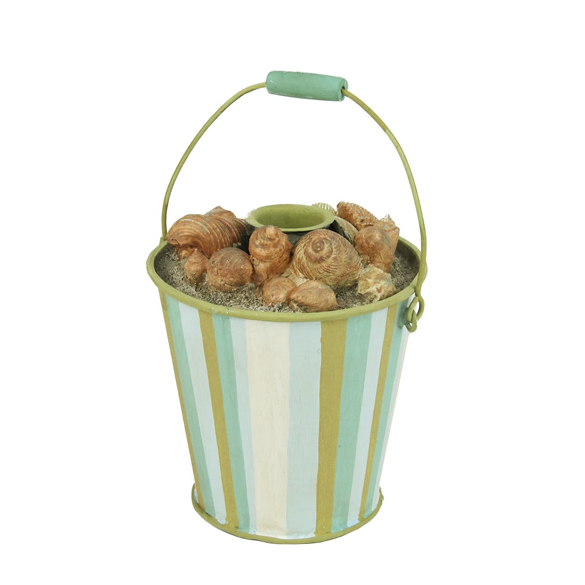 Gallerie II - 4.5" Beach Inspired Blue and White Striped Seashell Pail ...