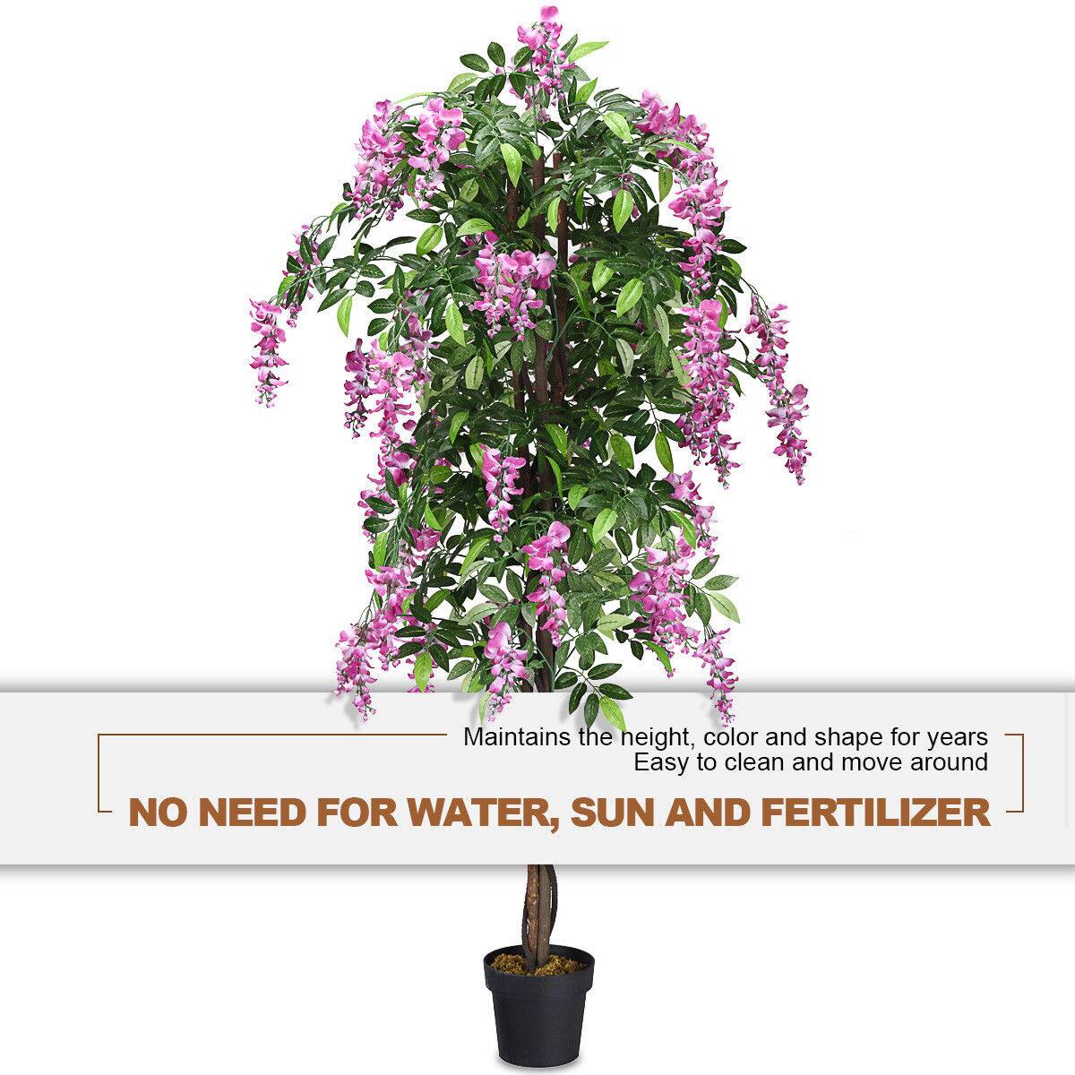 Gymax Artificial Wistera Silk Tree Pink Flower 6 Feet Home Holiday ...