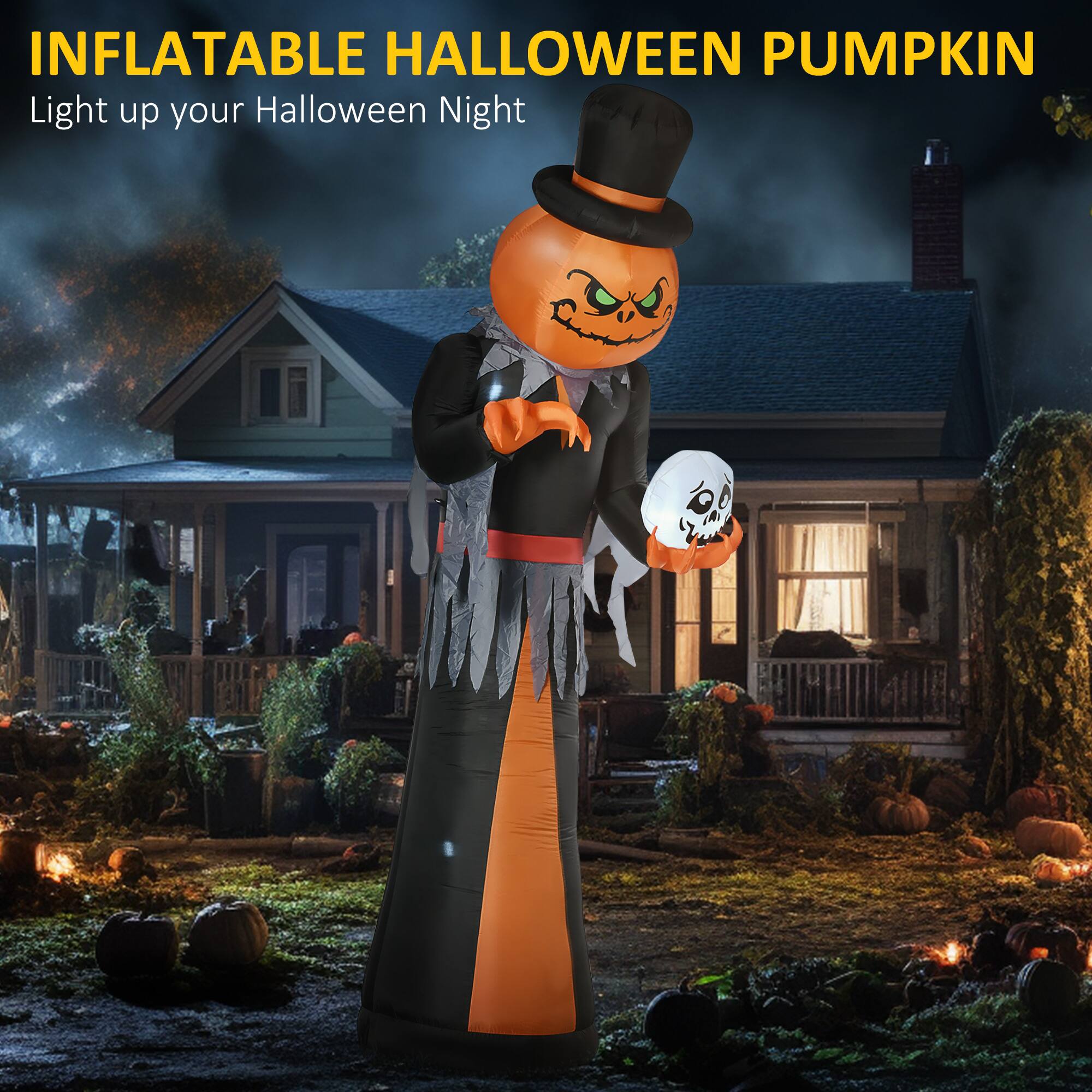 Homcom 12ft Halloween Inflatables Outdoor Decorations, Pumpkin Reaper ...