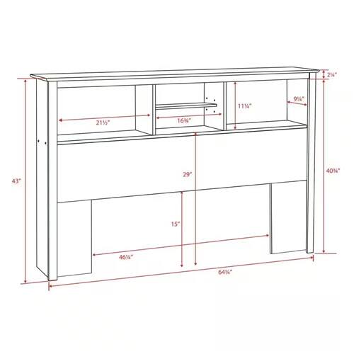 SlickBlue Full/Queen Freestanding Bookcase Headboard in Grey Brown Wood ...