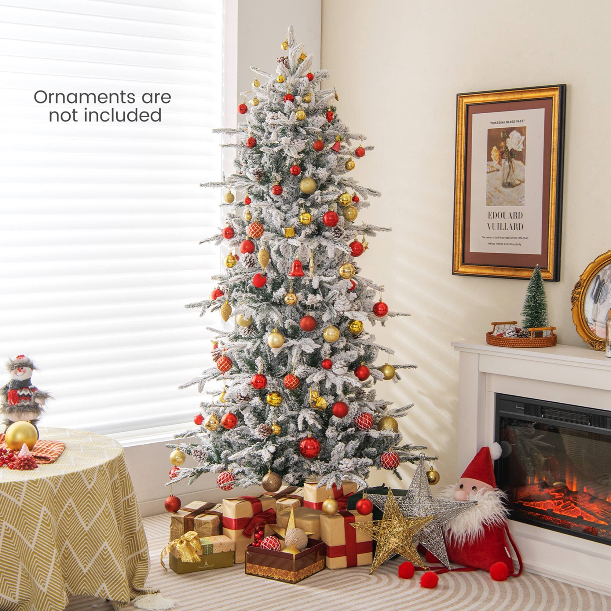 Costway 6 FT Pre Lit Christmas Tree Snow Flocked Hinged with 715 Branch ...
