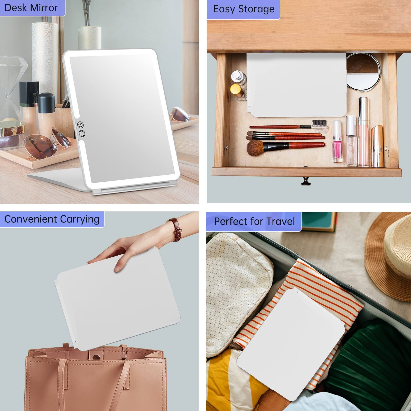Pacoar Cade mah Rechargeable Large Travel Makeup Mirror With Lights ...
