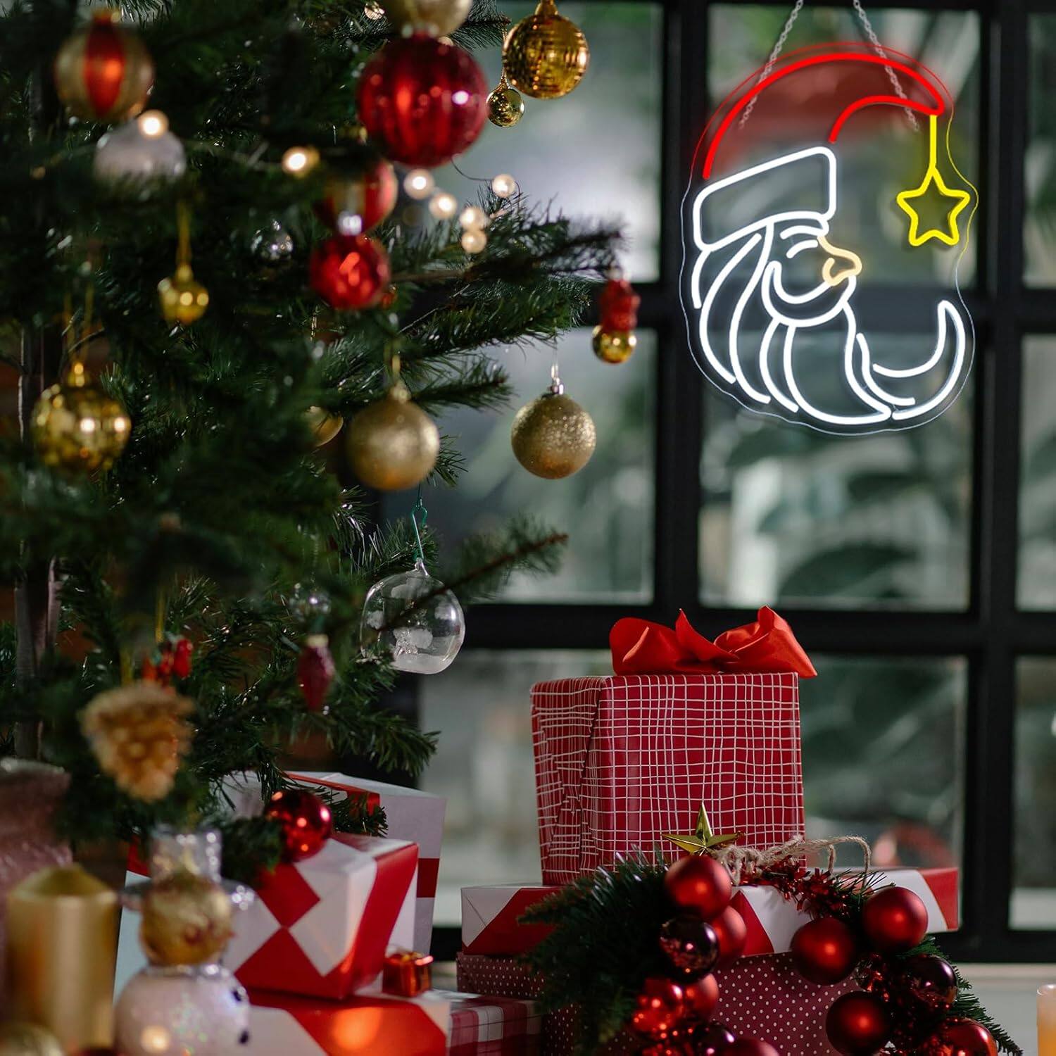 Auledio Moon Christmas Santa Neon Sign,Cute Anime Neon Light,Moon Star ...