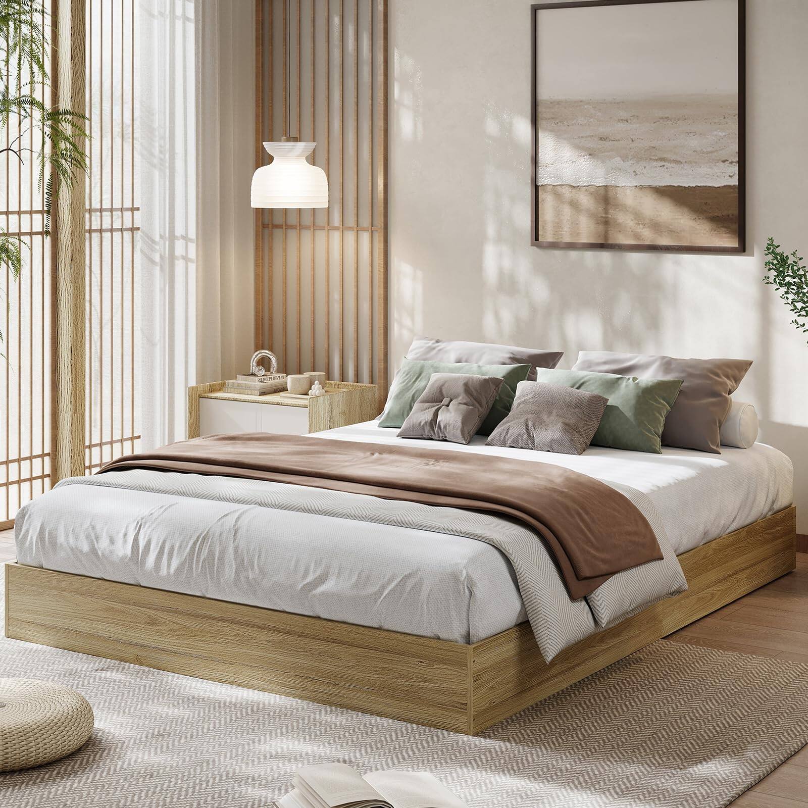 Jojoka California King Size Platform Bed Frame Without Headboard, Wood ...