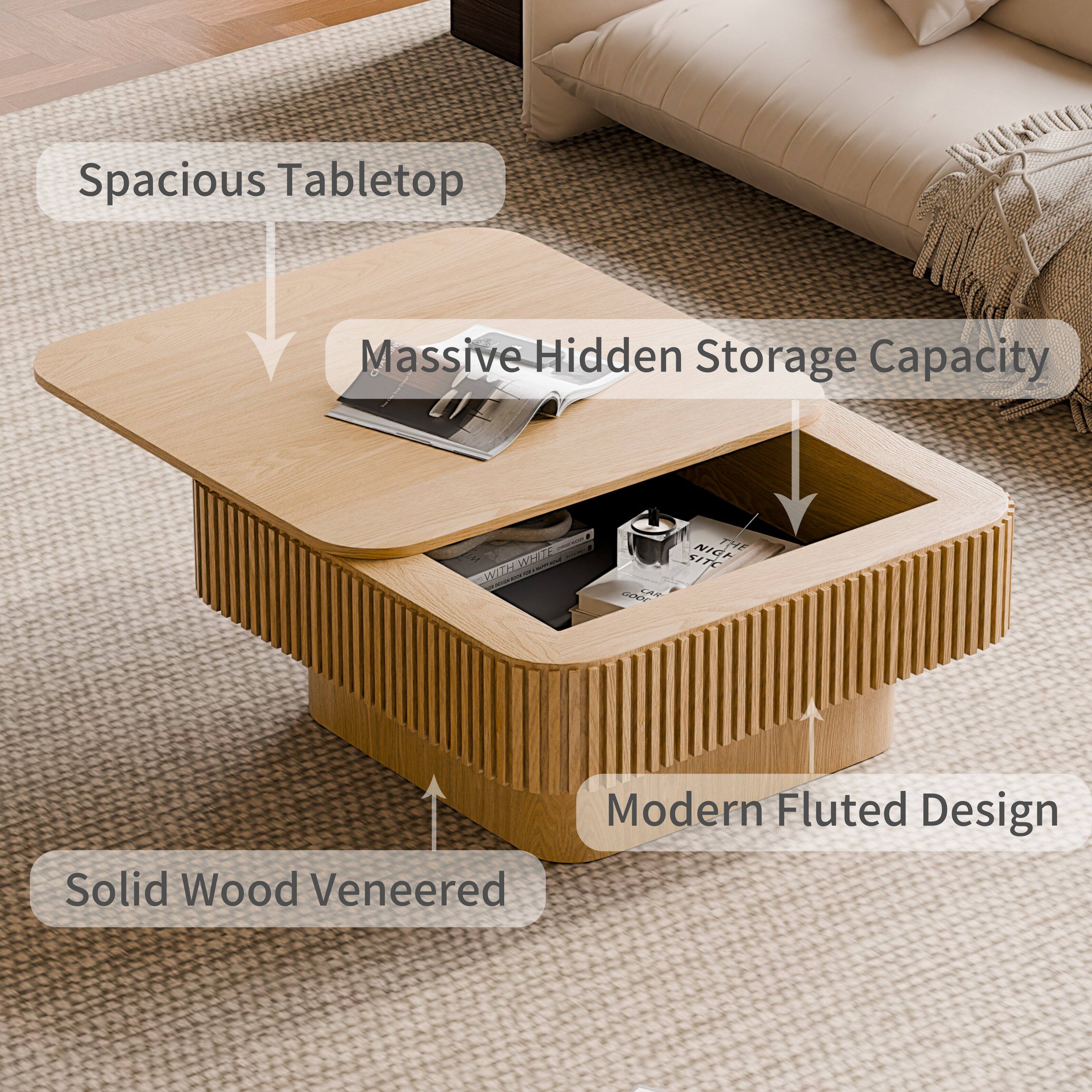 Loheer 31.5 Inch Square Coffee Table with Storage Solid Wood Veneer ...