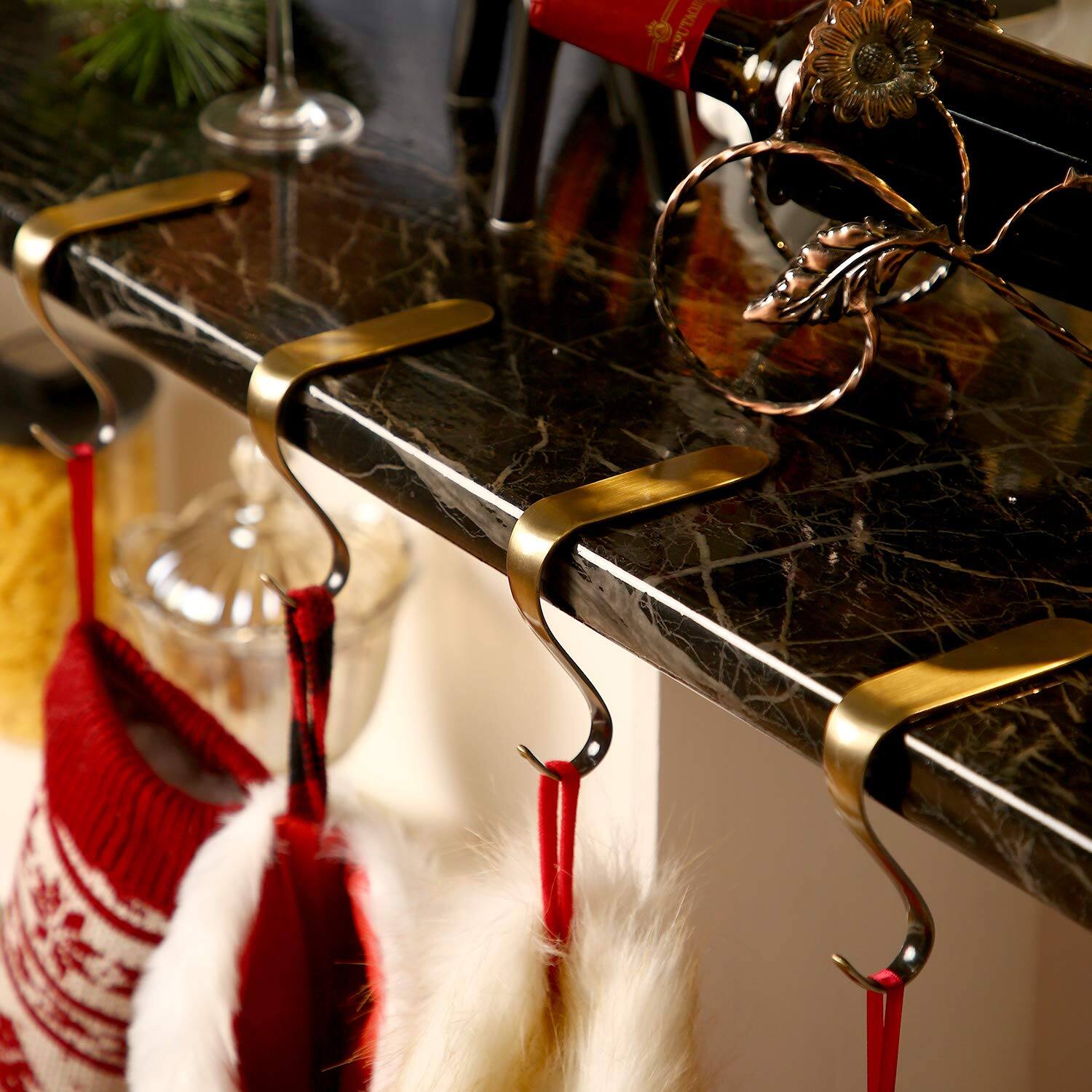 Paradigms Interiors 4 Christmas Stocking Holders Metal Mantel Stockings ...