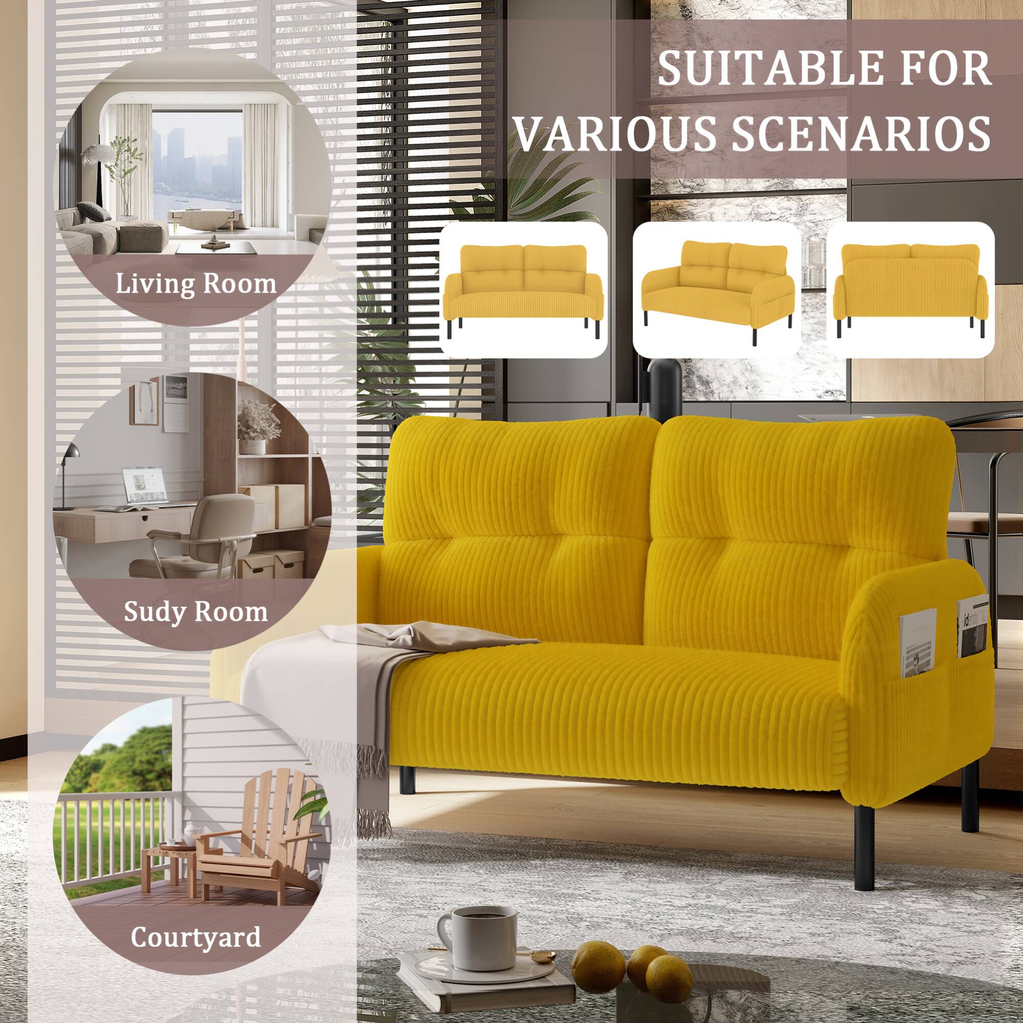 GOODSILO Elegant Corduroy Double Sofa with High Rebound Springs and ...