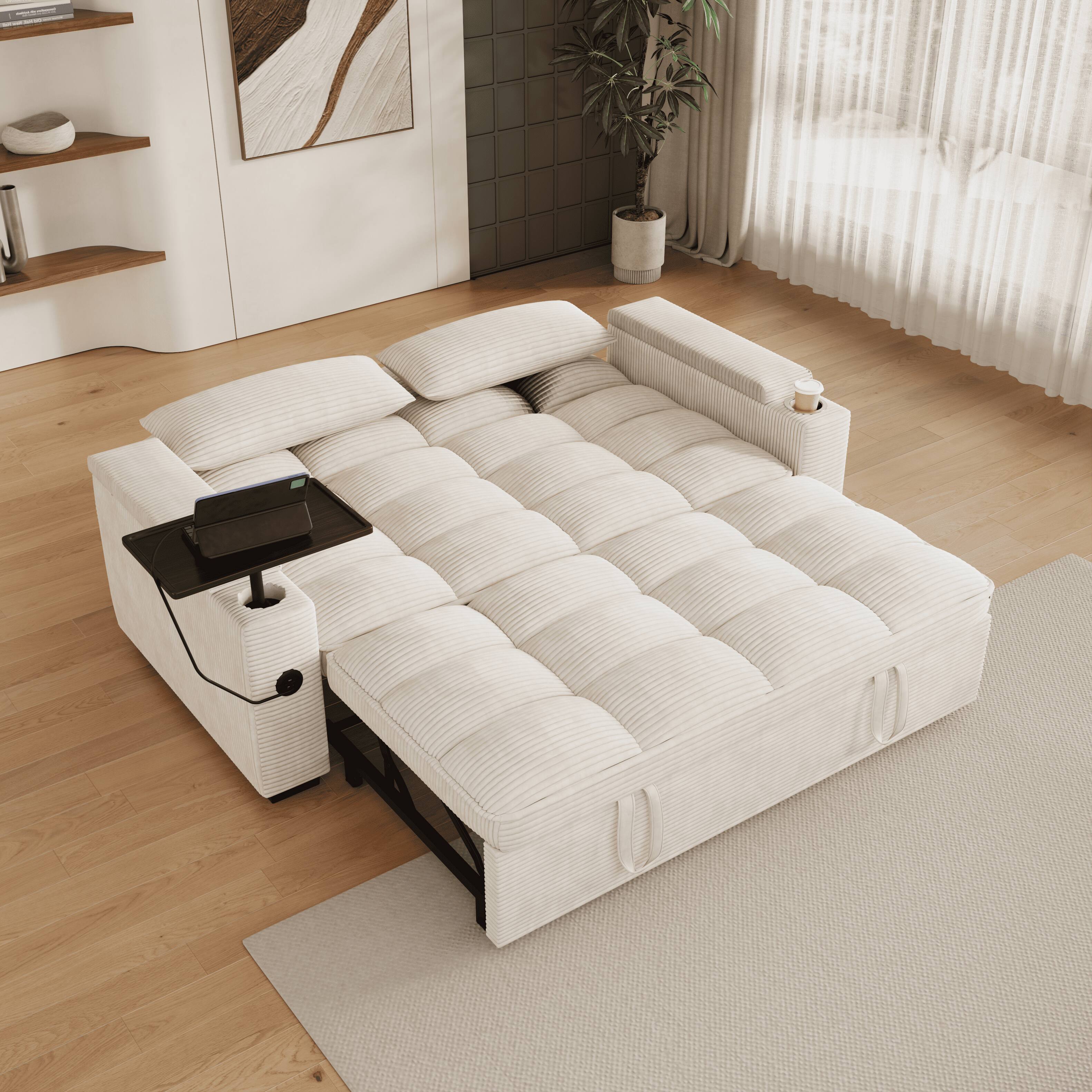 Anysun 65" 3 in 1 Corduroy Convertible Sofa Bed Pullout Design with 360 ...