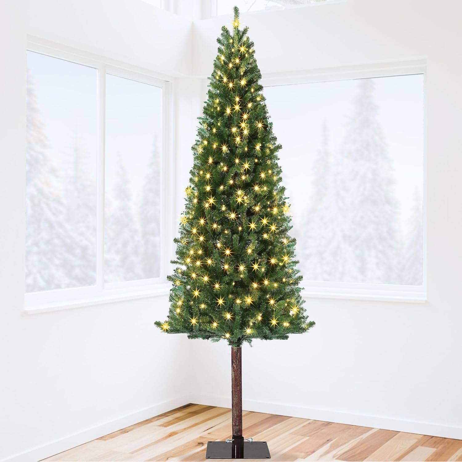 GARVEE Pre Lit Slim Pencil Christmas Tree with LED Lights, Warm White ...