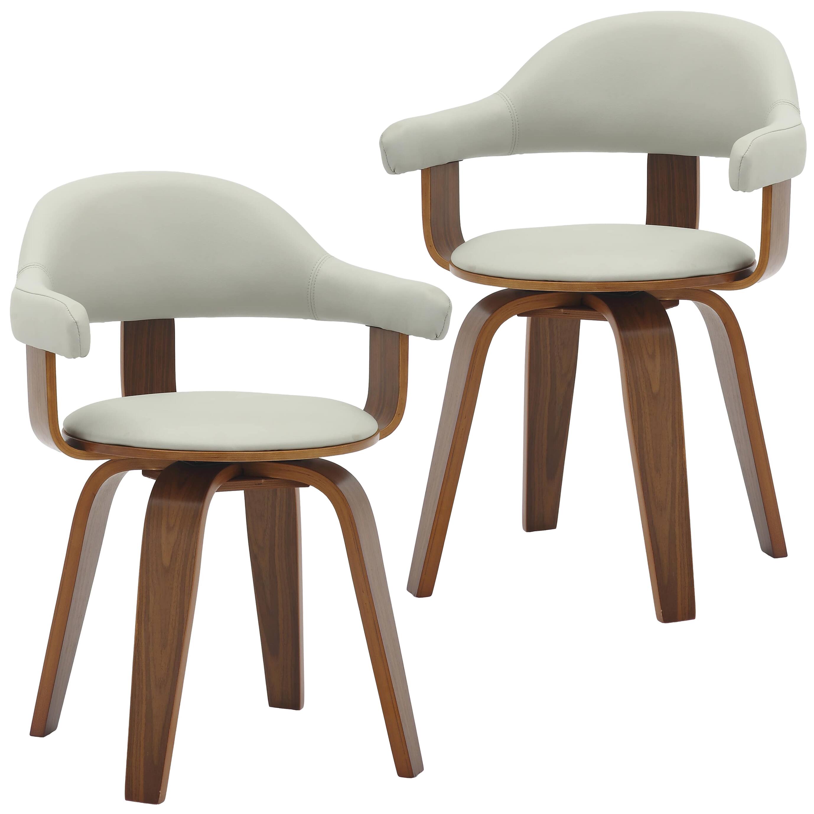 LeisureMod Set of 2 Brivo Modern Leather Swivel Dining Arm Chair with ...