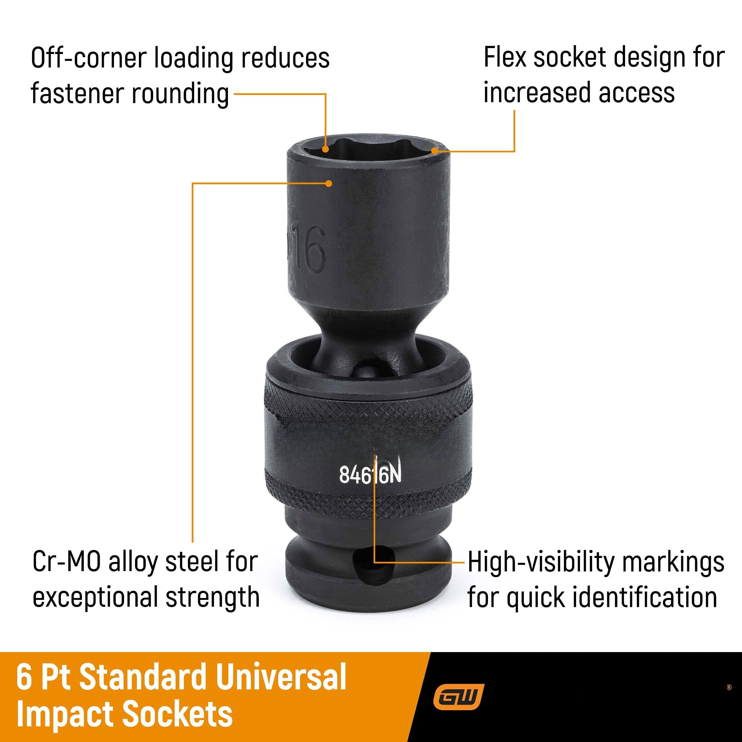 JETRANSPORT 1/2 inch 6 Point Metric Universal Impact Socket Set (15 ...