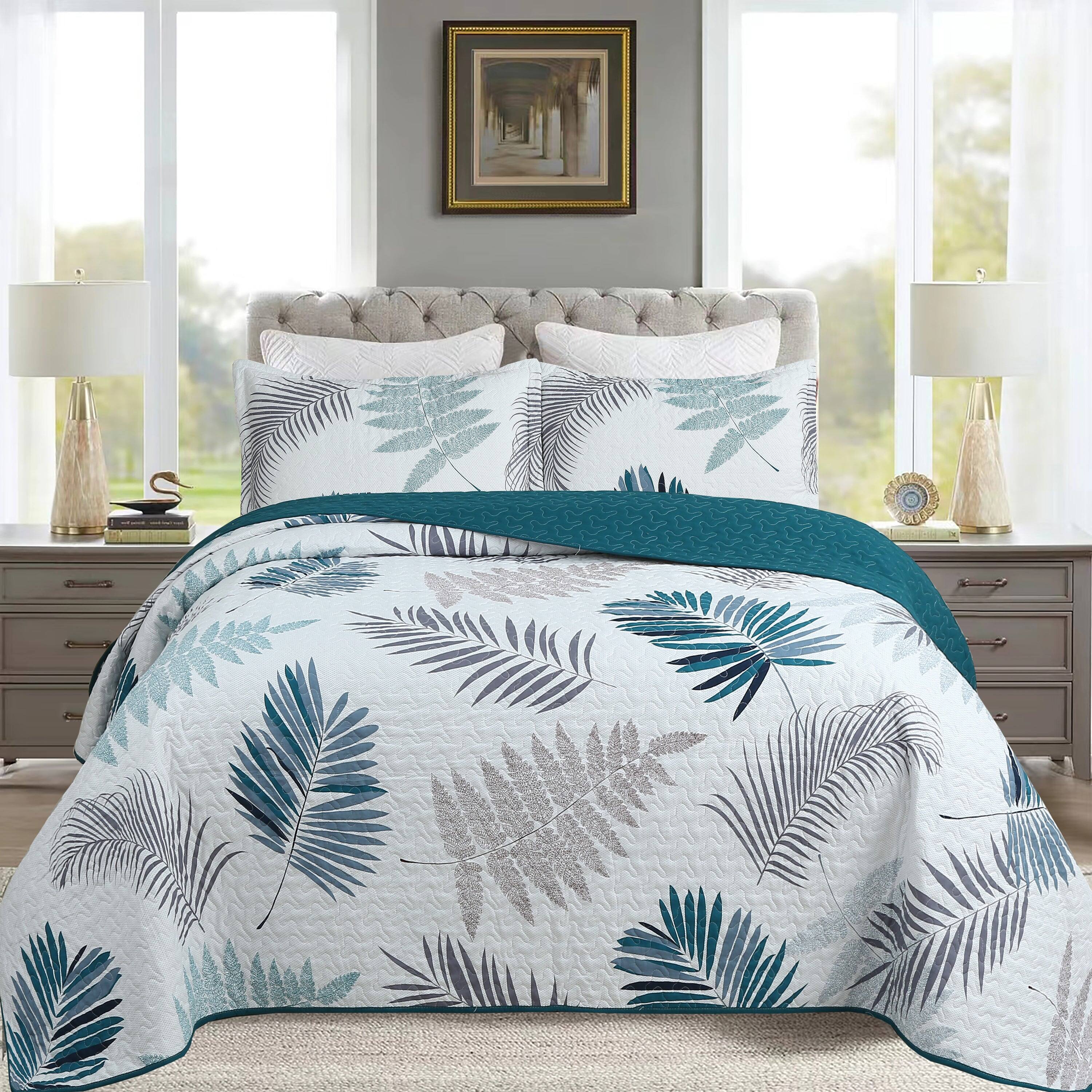 MarCielo 3 Piece Quilt Set Lightweight Bedspread Set Printed leaf ME507 ...