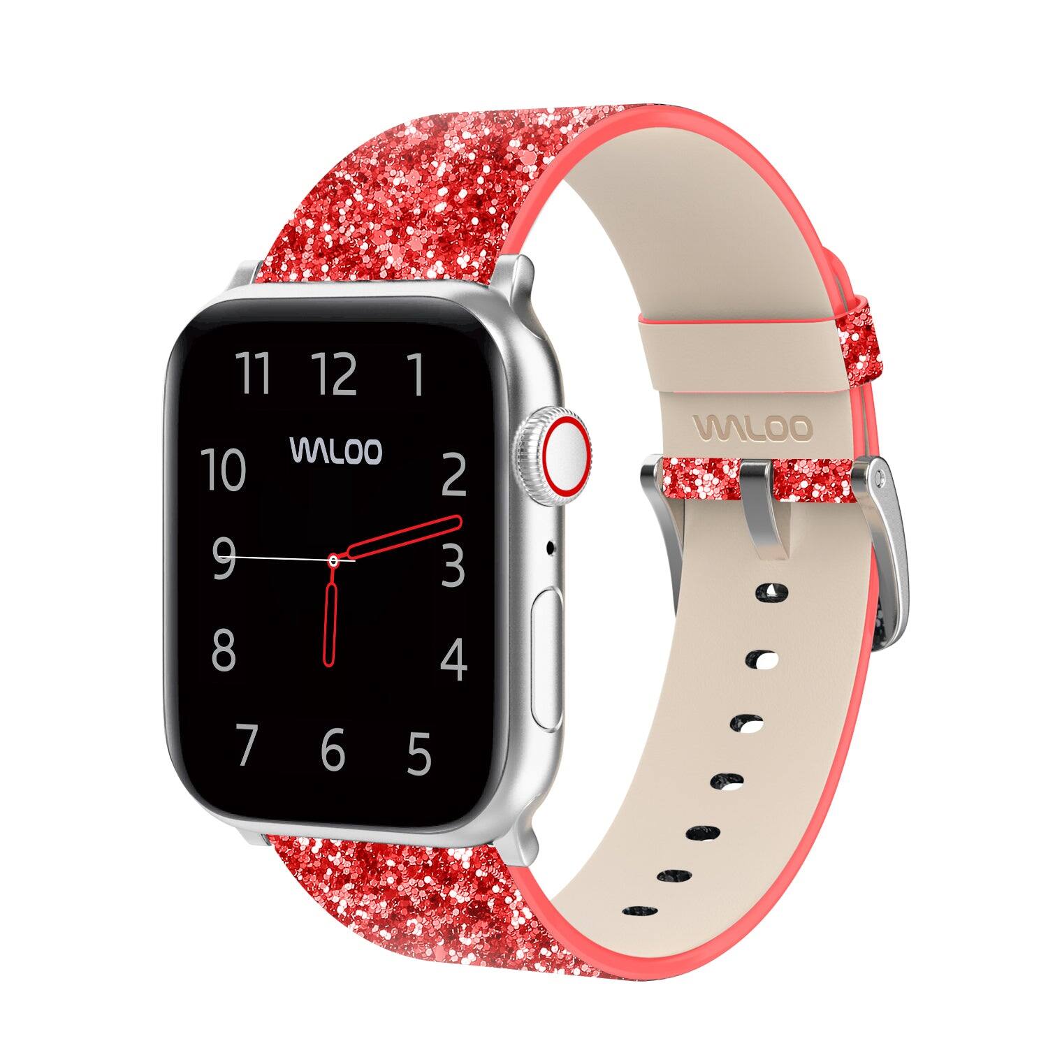 Waloo Leather Bling Replacement Band for Apple Watch Red - Best Buy