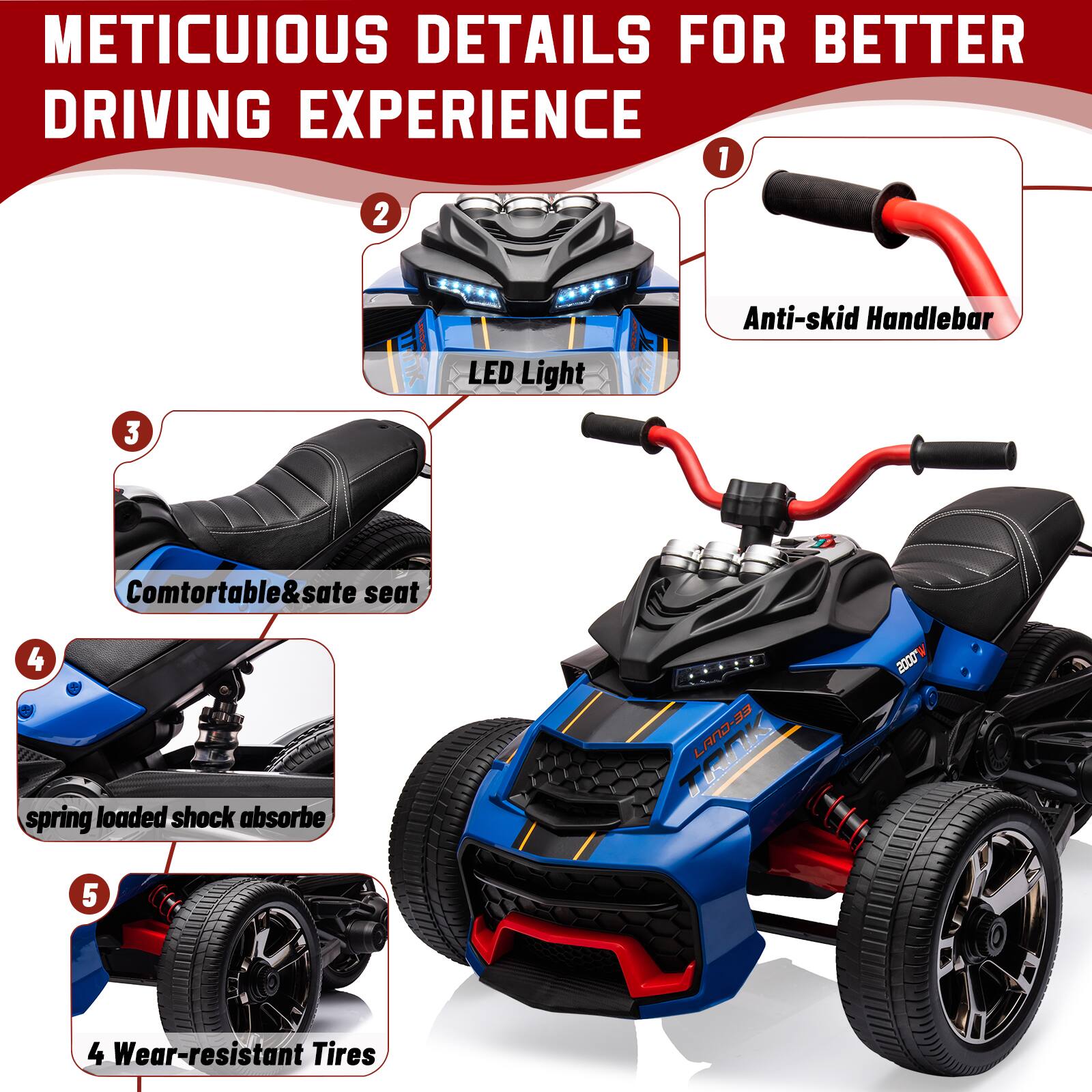 GARVEE Kids 12V Ride On ATV, 3 Wheeler Electric Toy Car with Music ...