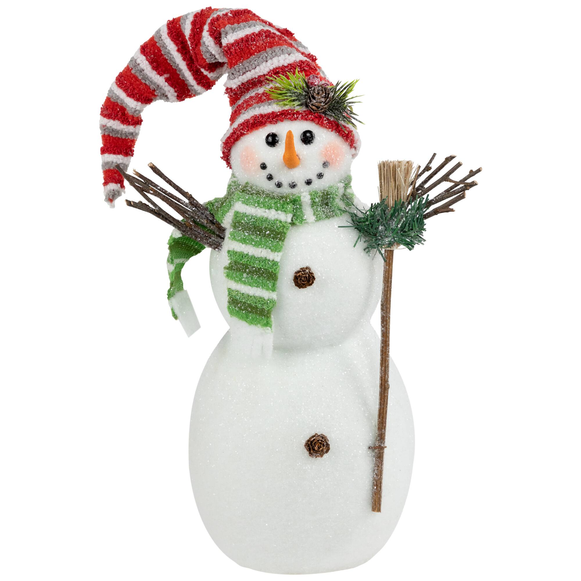 Northlight Glittered Snowman with Broom Christmas Figure 14" White ...