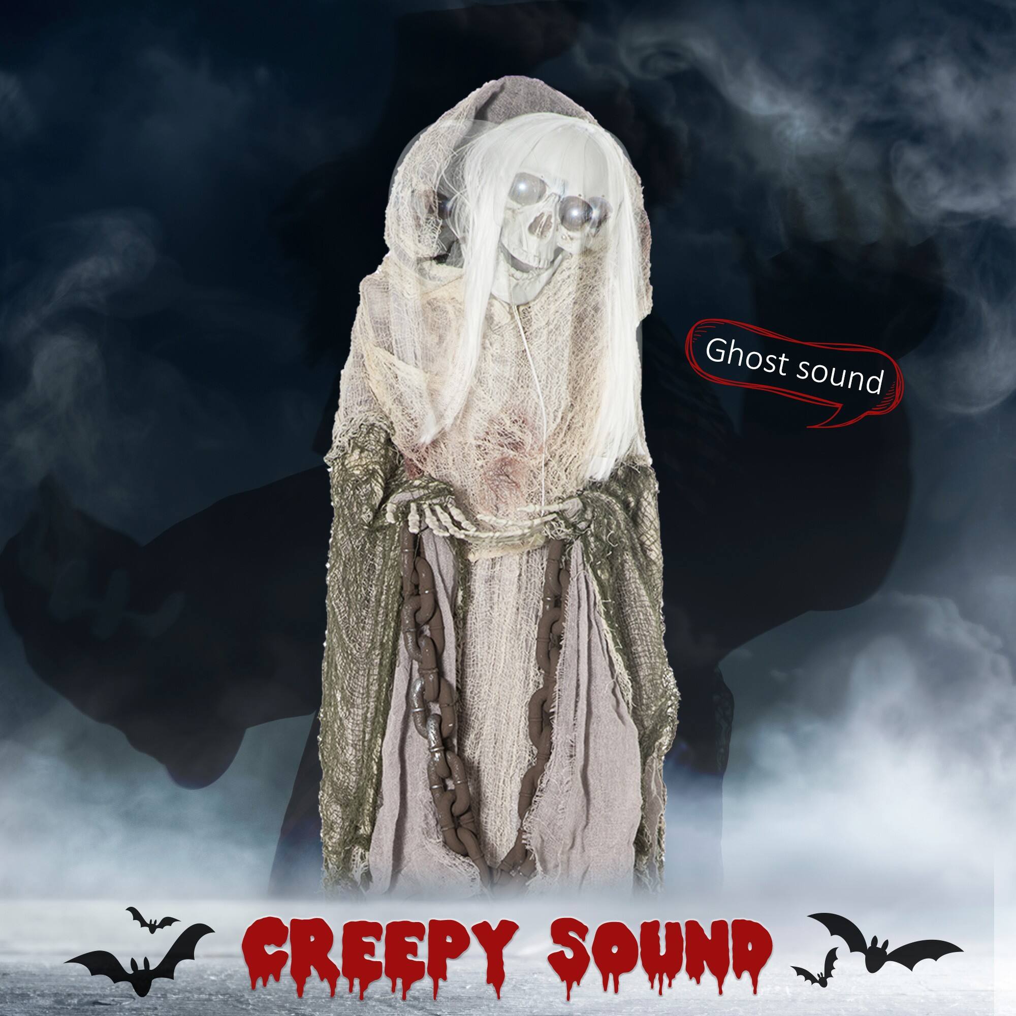 Ecooso Sound Activated Animated Skeleton Witch with White Hair and ...