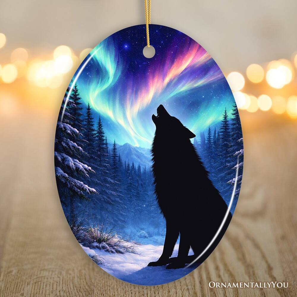 OrnamentallyYou Wild Aurora White Wolf Ceramic Ornament, Northern ...